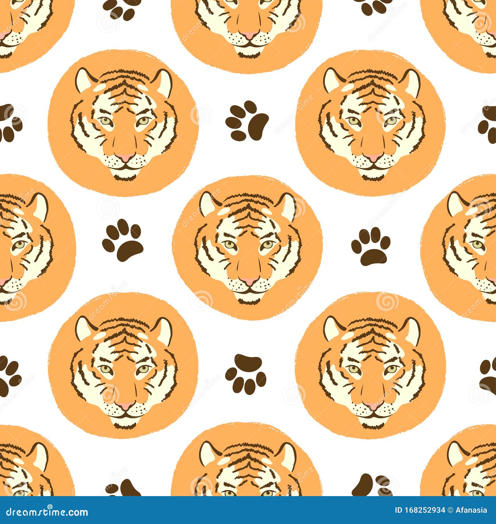 Seamless Polka Dot Pattern with Tiger Heads Stock Vector - Illustration ...