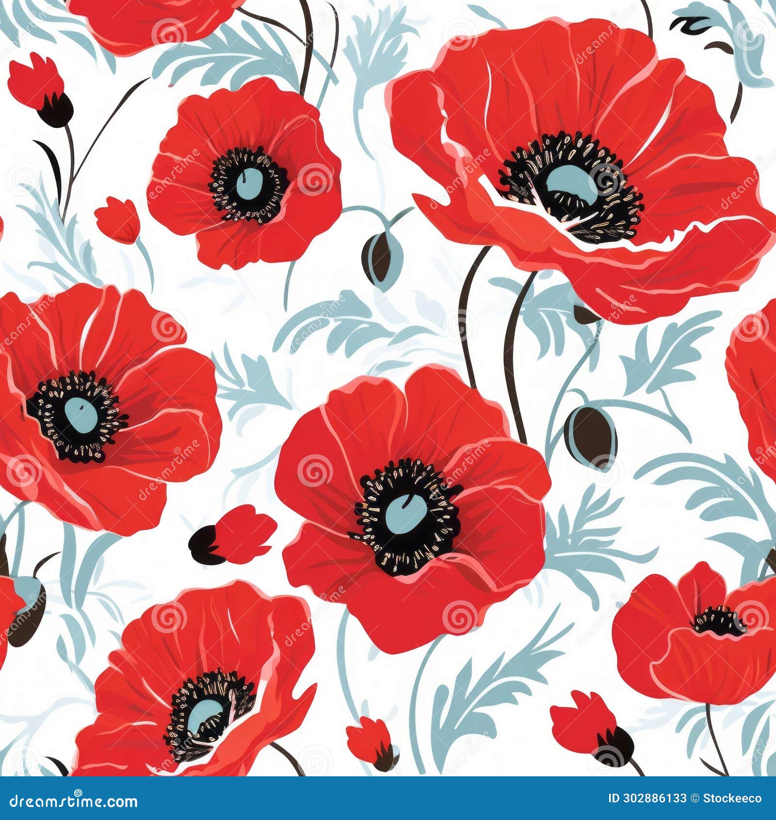 Seamless Poppy Vector Pattern with Detailed Backgrounds - Jacek ...
