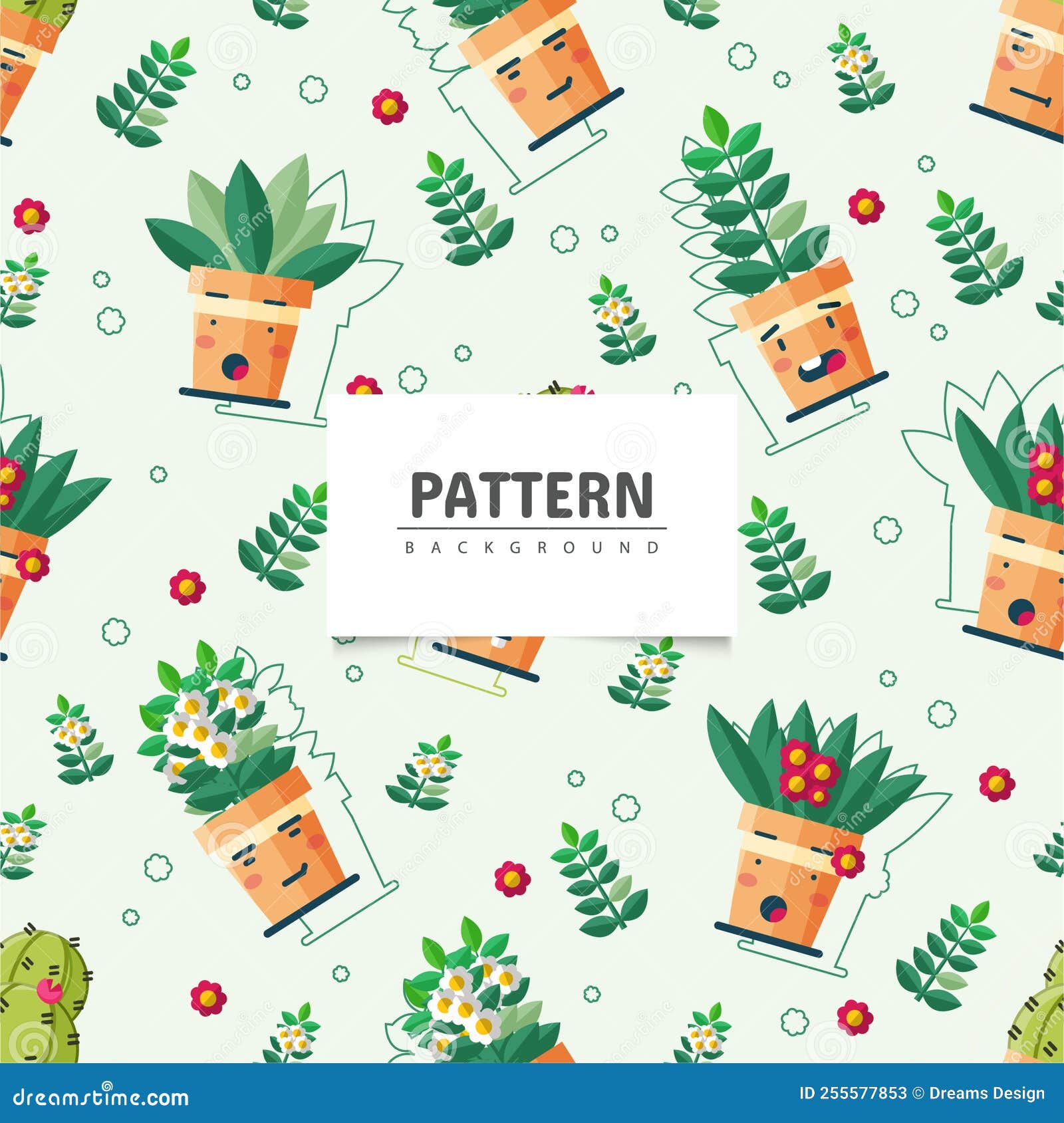 Seamless Potted Plant Pattern Design Stock Vector - Illustration of ...