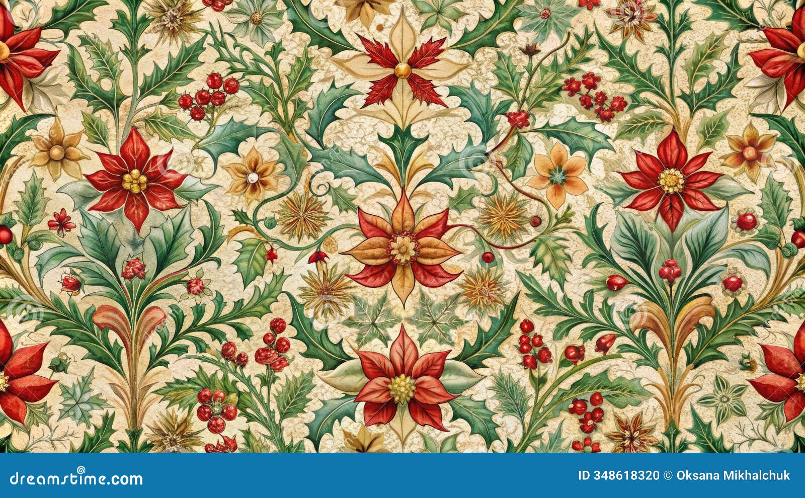 Seamless Pre-Raphaelite Style Nativity Pattern.Endless Floral Vintage ...