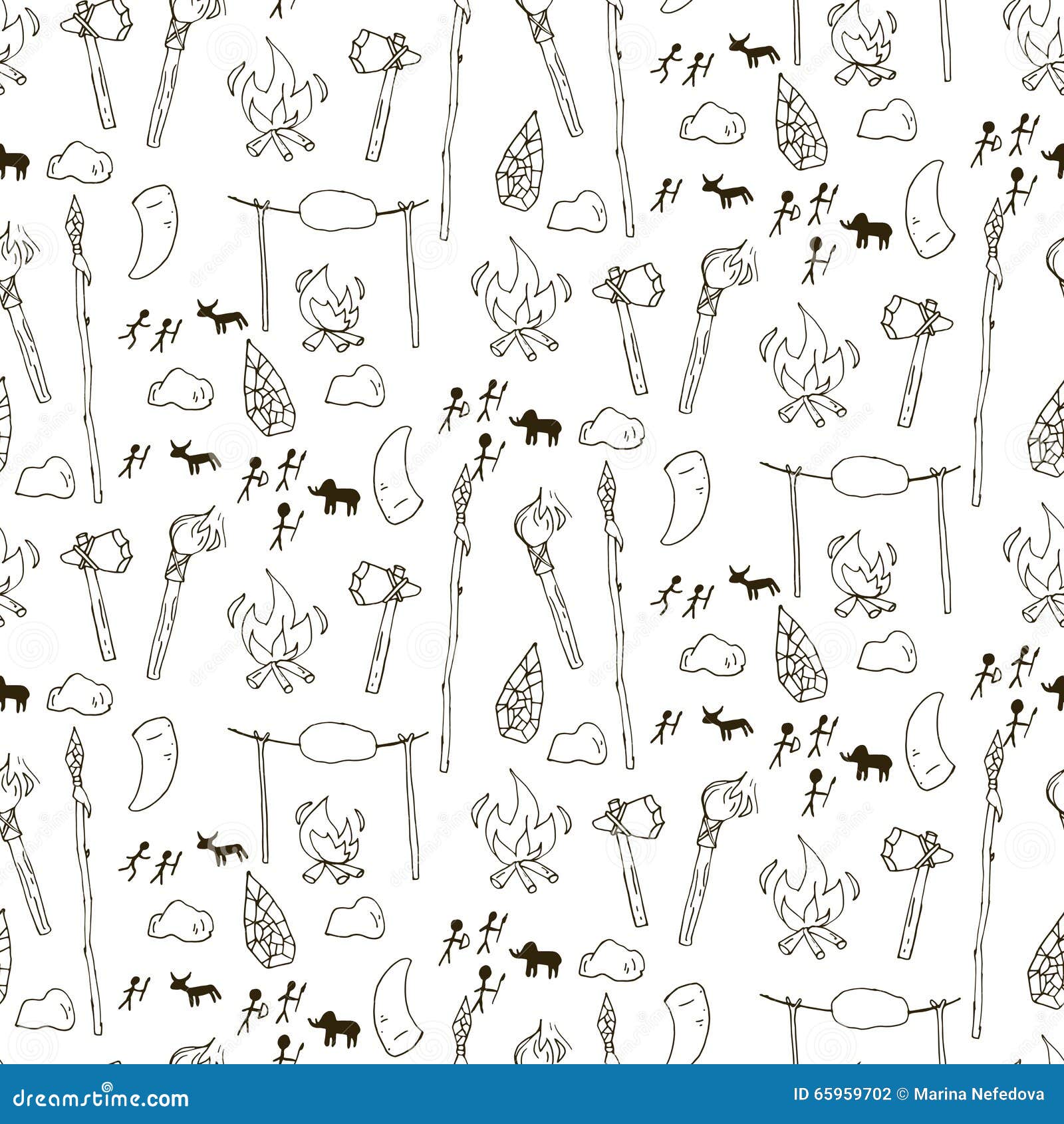 Seamless Prehistorical Pattern in Cartoon Style Stock Illustration ...