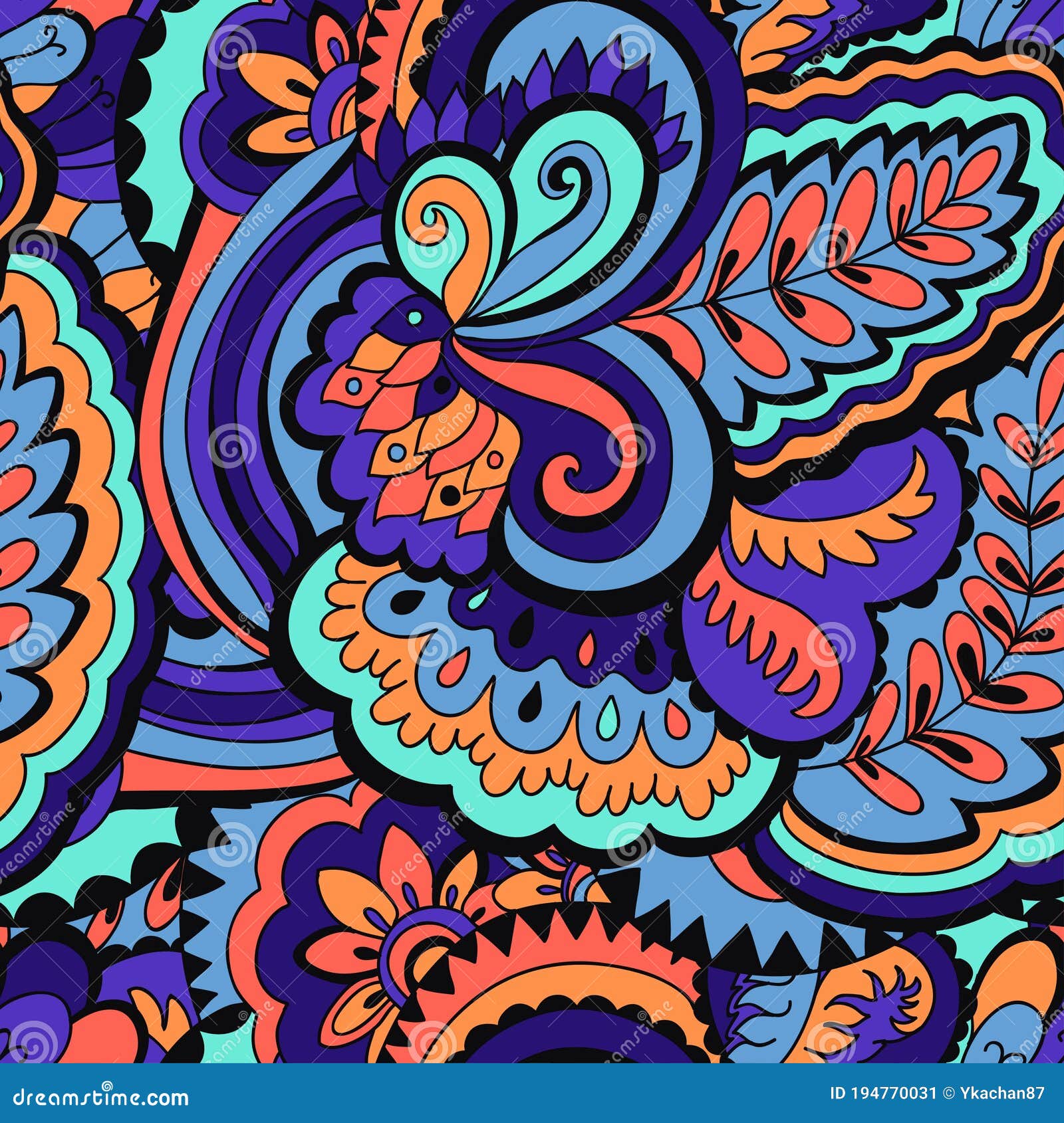 Seamless Psychedelic Pattern with Crazy Colorful Ornamental Elements ...
