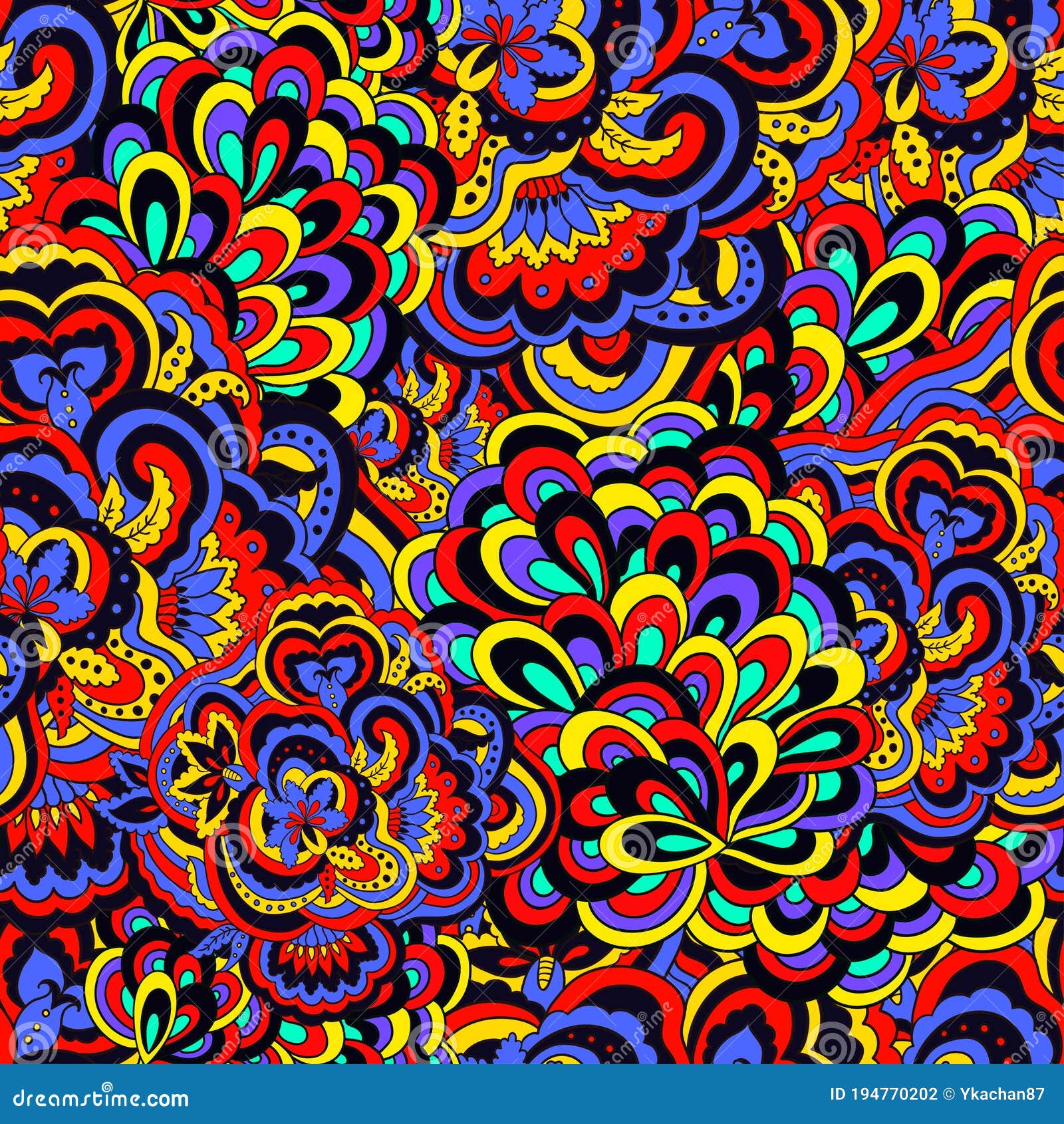 Seamless Psychedelic Pattern with Crazy Colorful Ornamental Elements ...