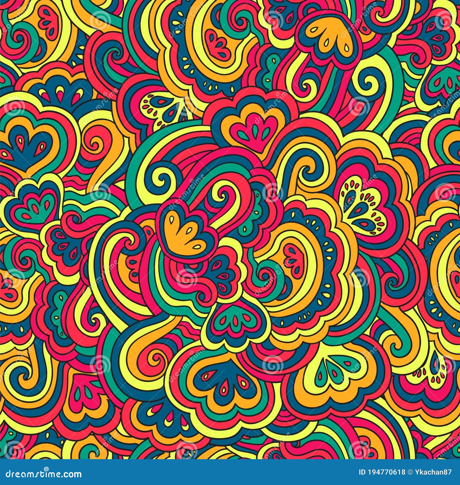 Seamless Psychedelic Pattern with Crazy Colorful Ornamental Elements ...