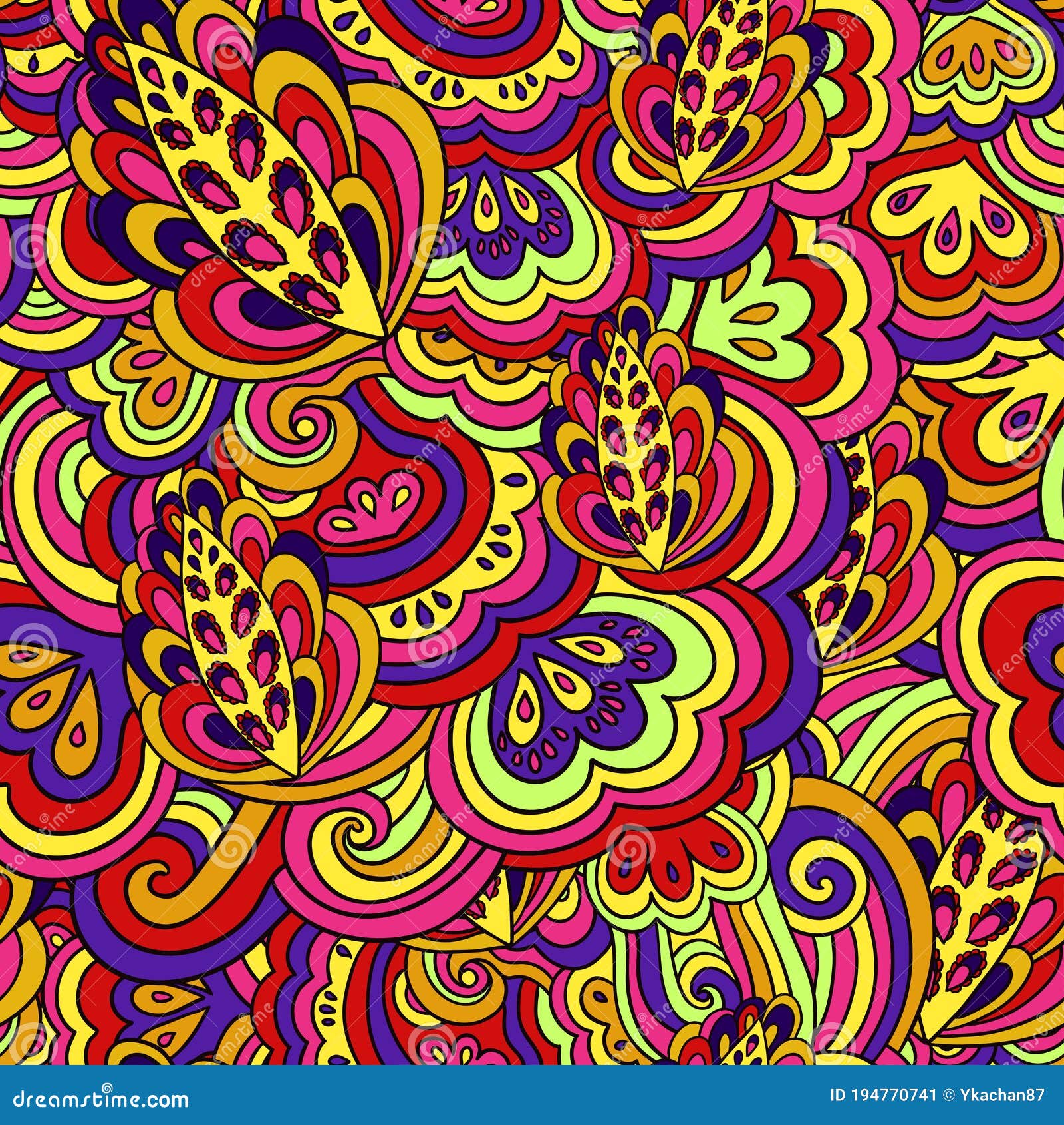 Seamless Psychedelic Pattern with Crazy Colorful Ornamental Elements ...