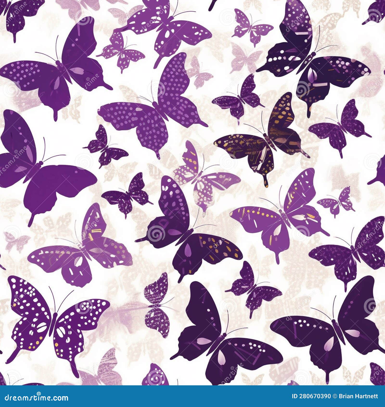 Seamless Purple Butterfly Pattern, Generative AI Stock Illustration ...