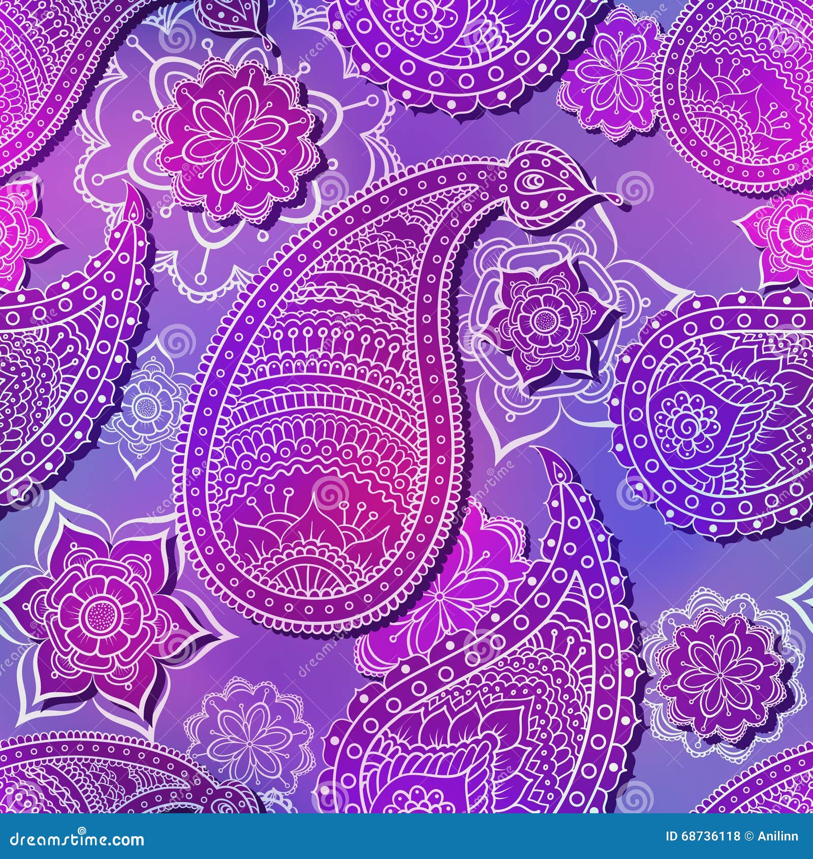 Seamless Purple Flower Paisley Pattern Stock Vector Illustration Of
