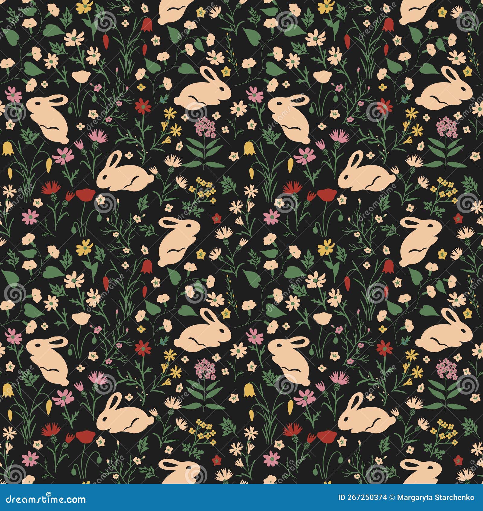 Seamless Rabbits Pattern Stock Vector Illustration Of Botanical