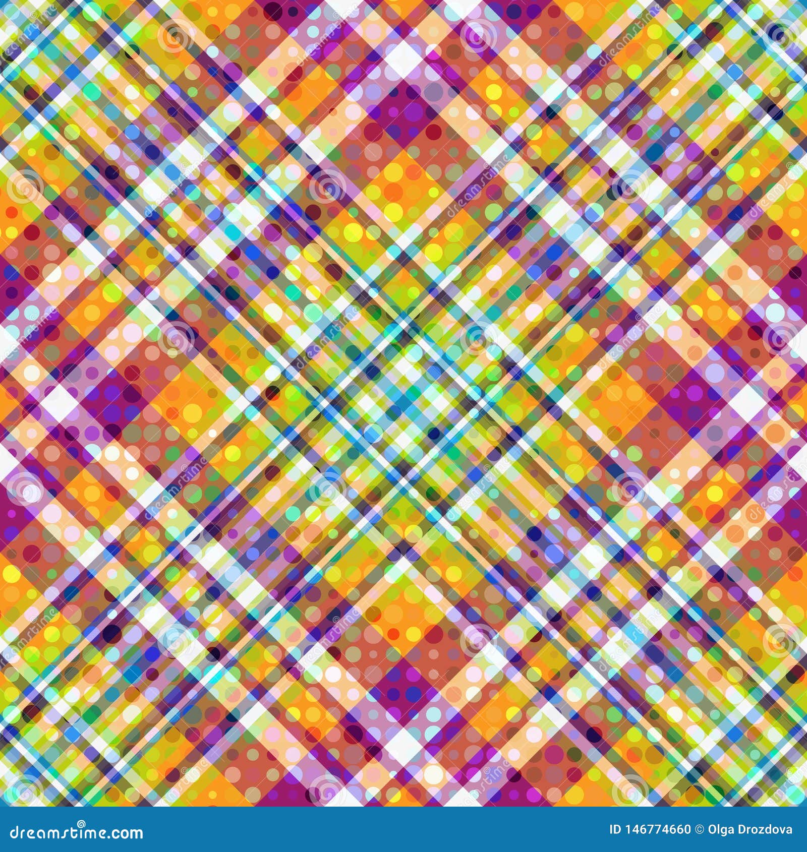 Seamless Rainbow Striped Diagonal Pattern with Colorful Dots Stock ...