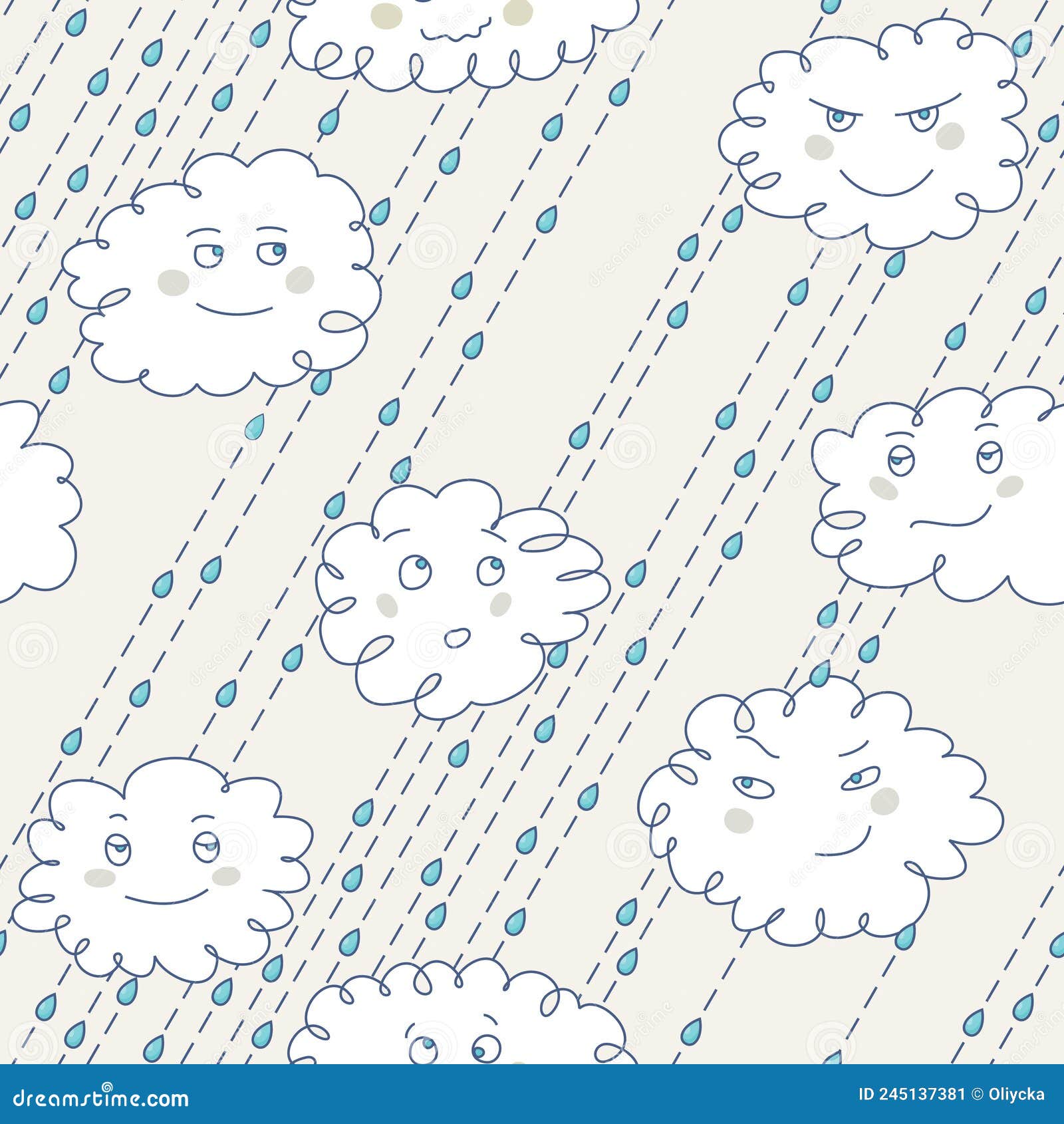 Seamless Rainy Sky Pattern with Clouds Stock Vector - Illustration of ...
