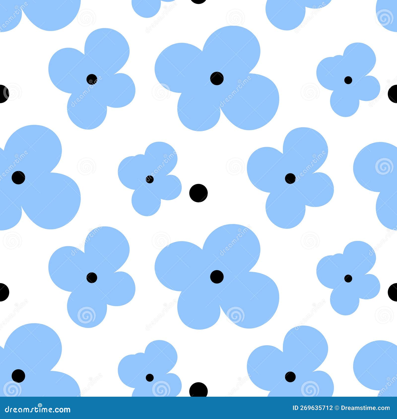 Seamless Random Floral Y2k Pattern with Blue Flower on White Background ...