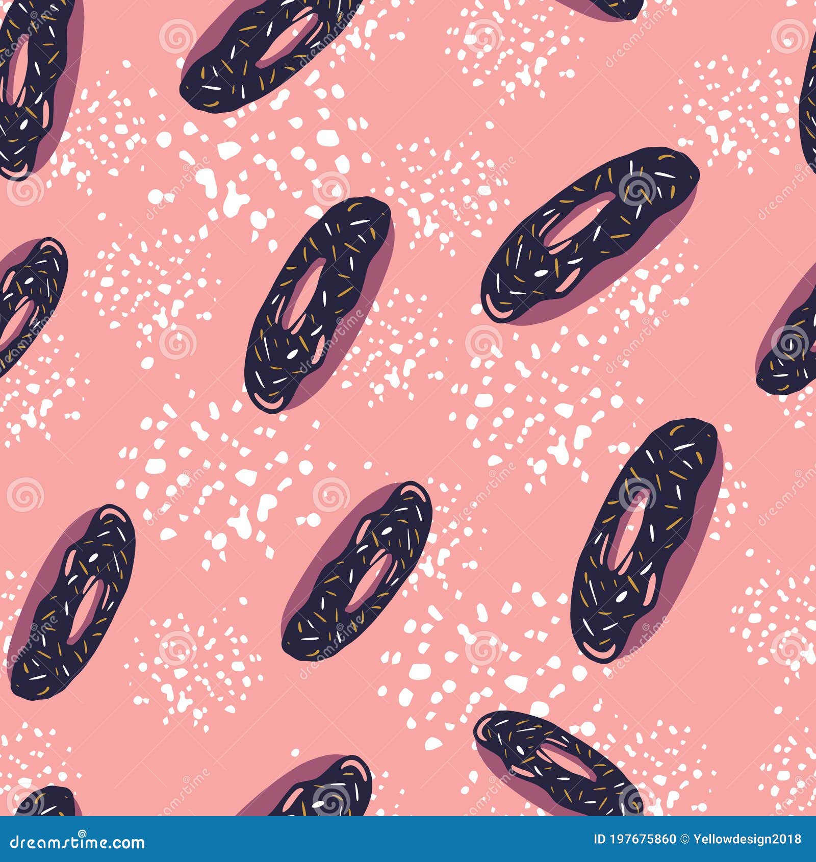 Seamless Random Pattern with Doodle Stylized Donuts Elements. Navy Blue ...