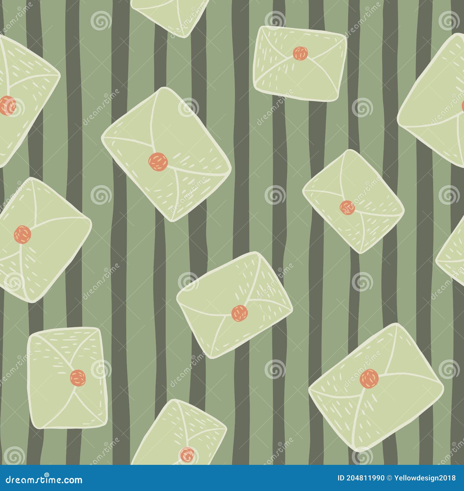 Seamless Random Pattern in Green Olive Tones with Postal Letters ...