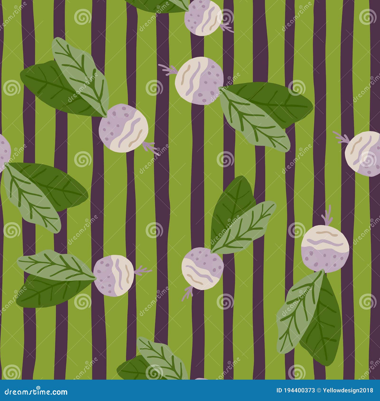 Seamless Random Pattern With Radish Simple Silhouettes. Green And ...