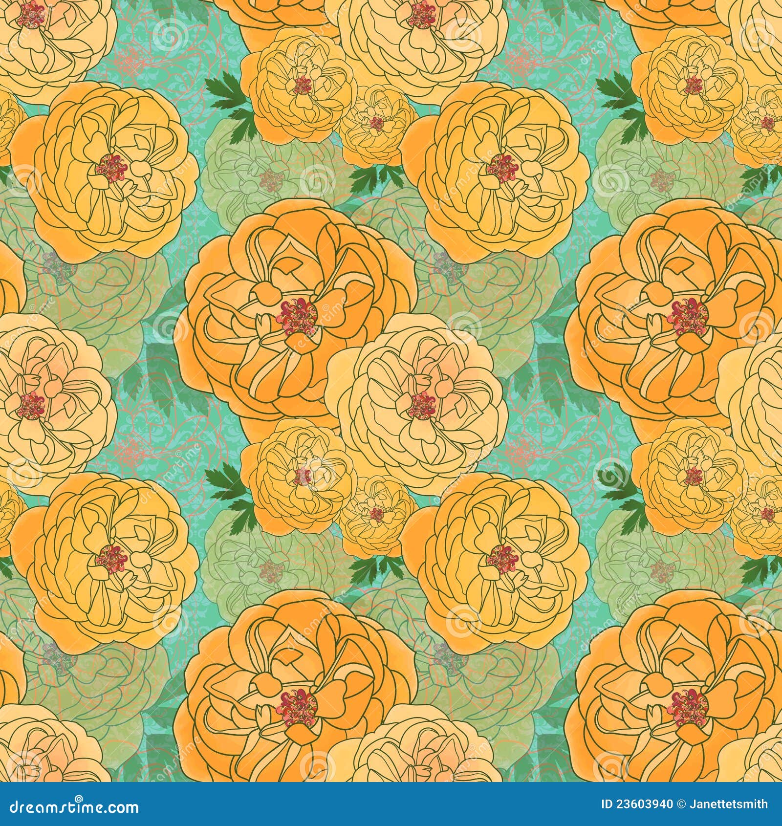 Seamless Ranunculus Pattern Stock Vector - Illustration of aqua ...