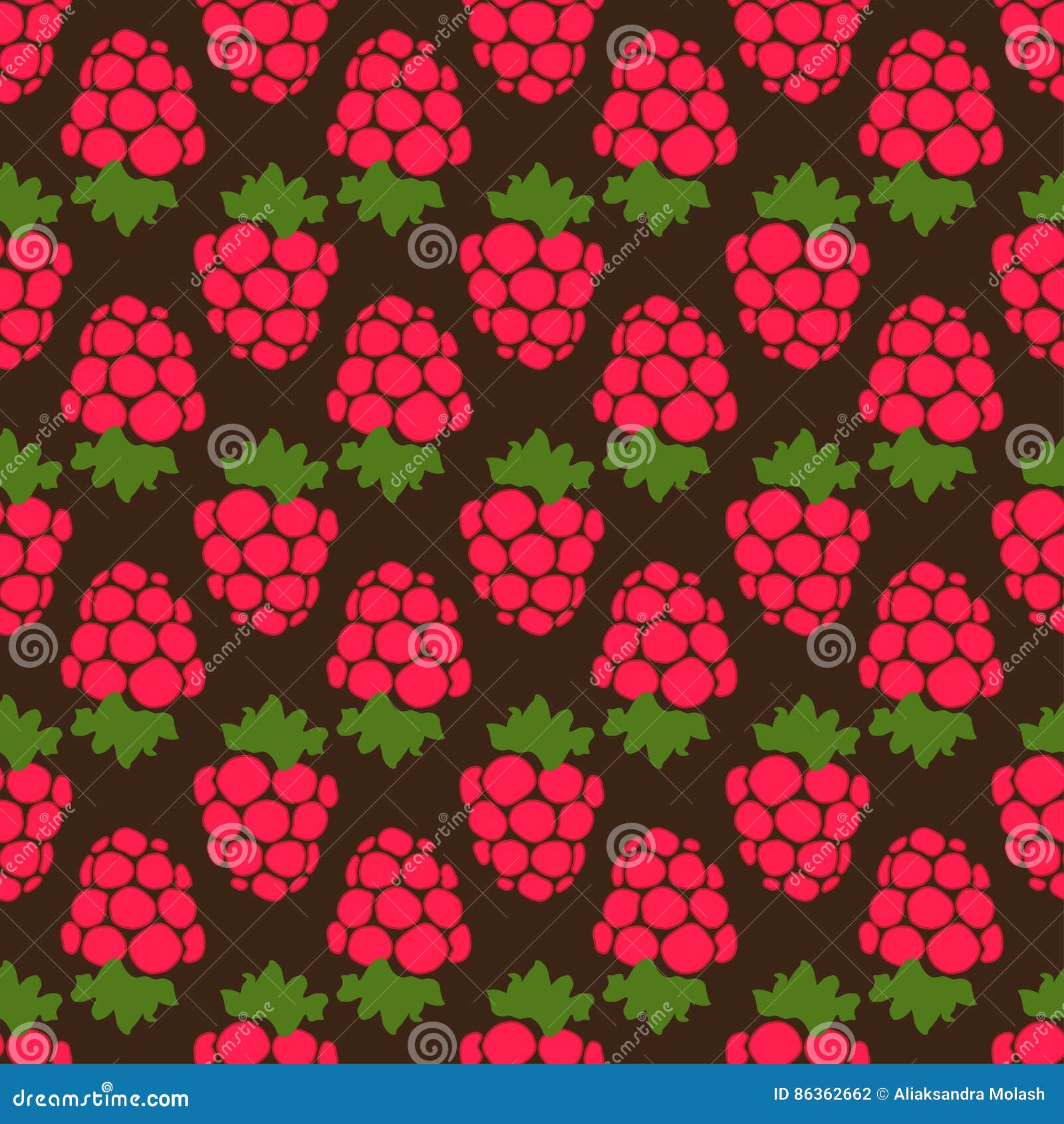 Seamless Raspberry Background Green Pattern Cartoon Vector ...