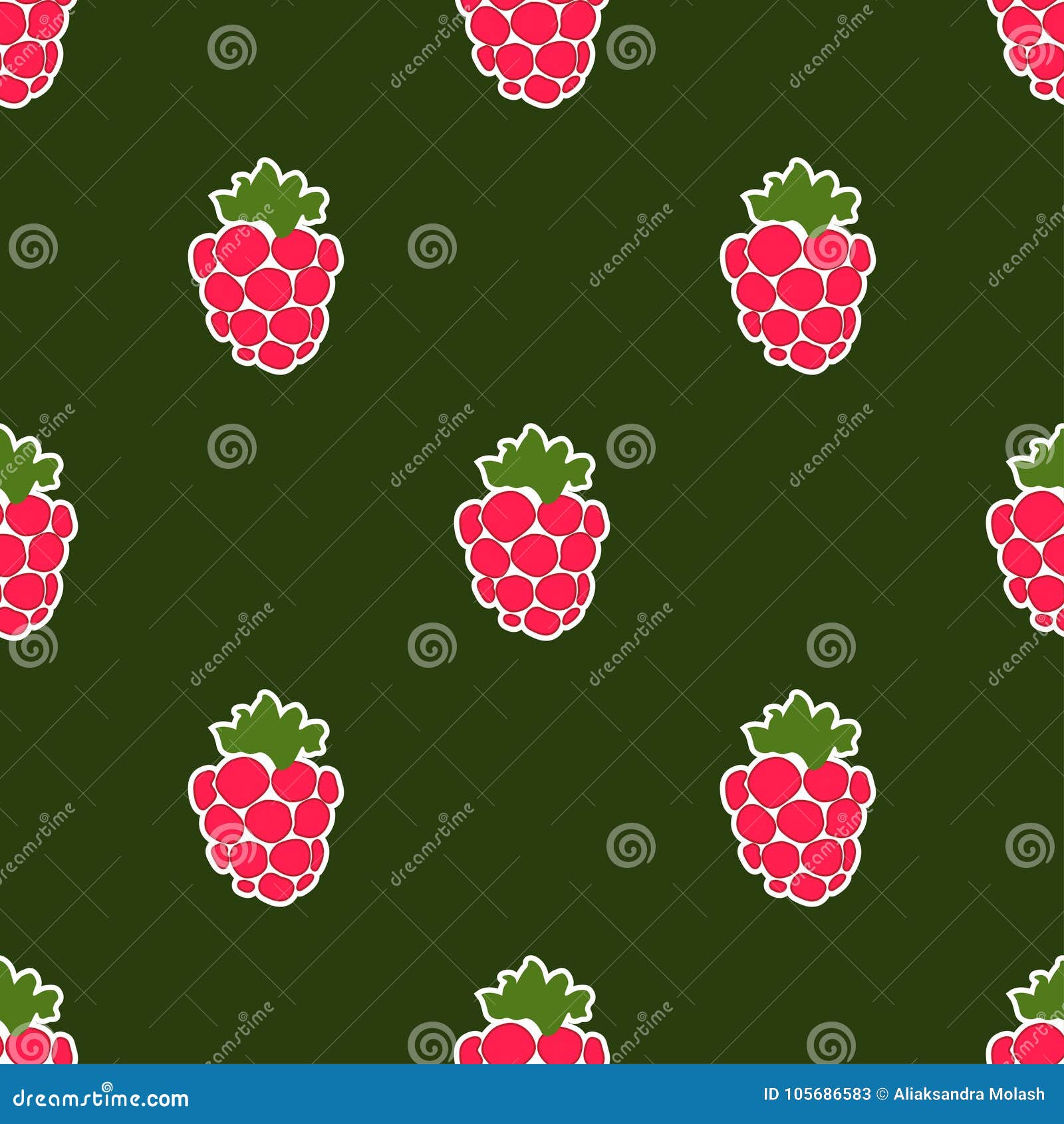 Seamless Raspberry Background Green Pattern Cartoon Vector ...