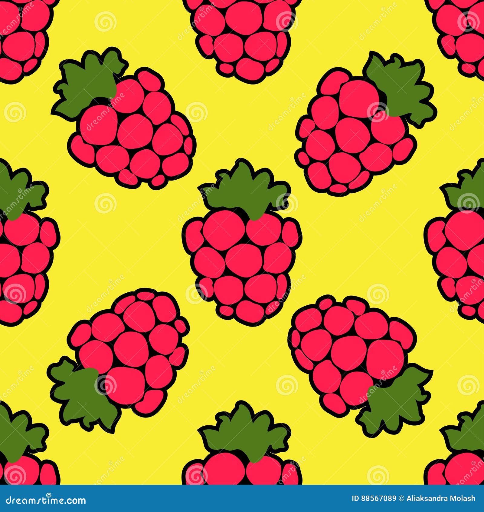 Seamless Raspberry Background Green Pattern Cartoon Vector ...