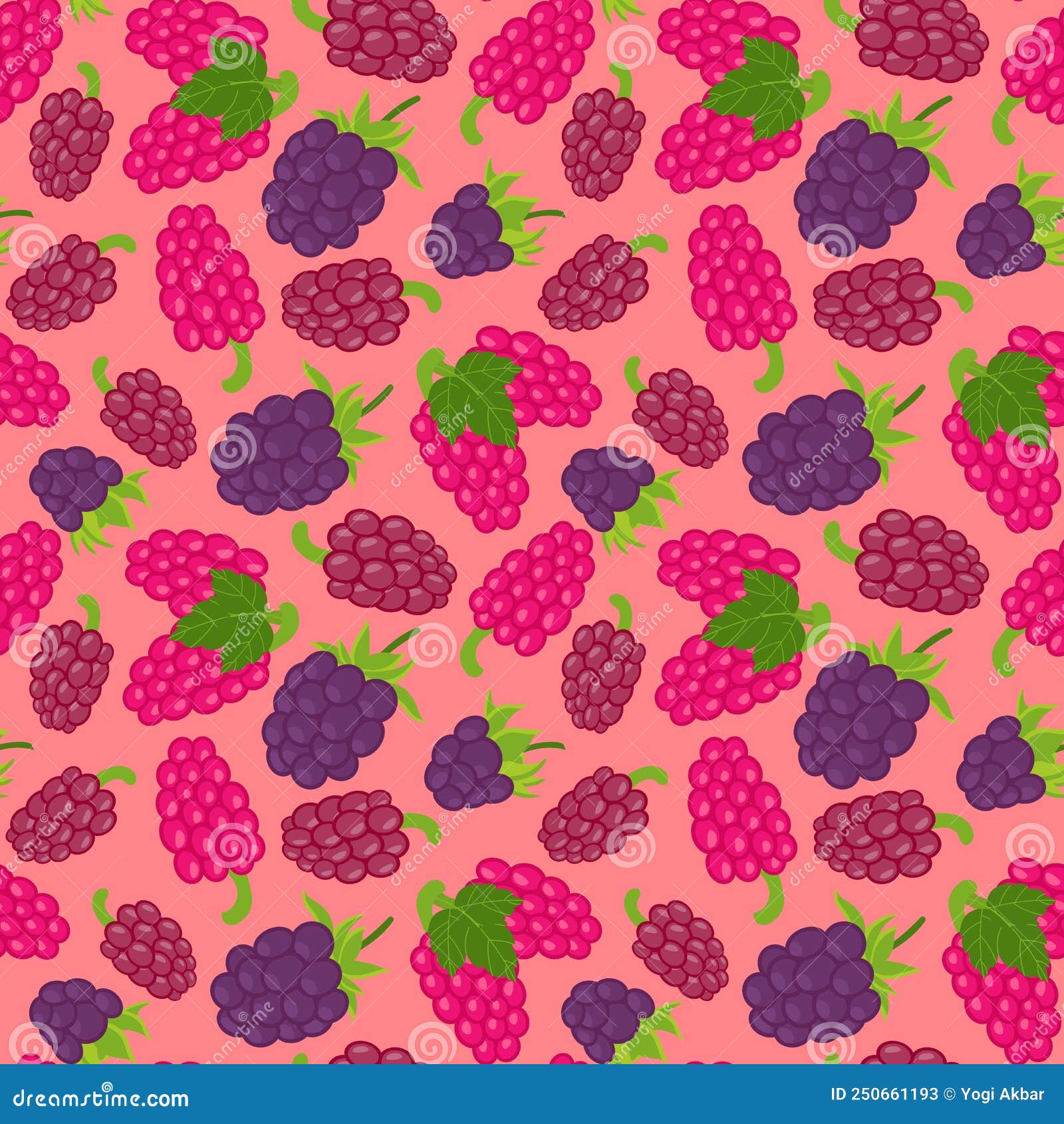 Seamless Raspberry Pattern with Summer Berries, Fruits, Leaves ...