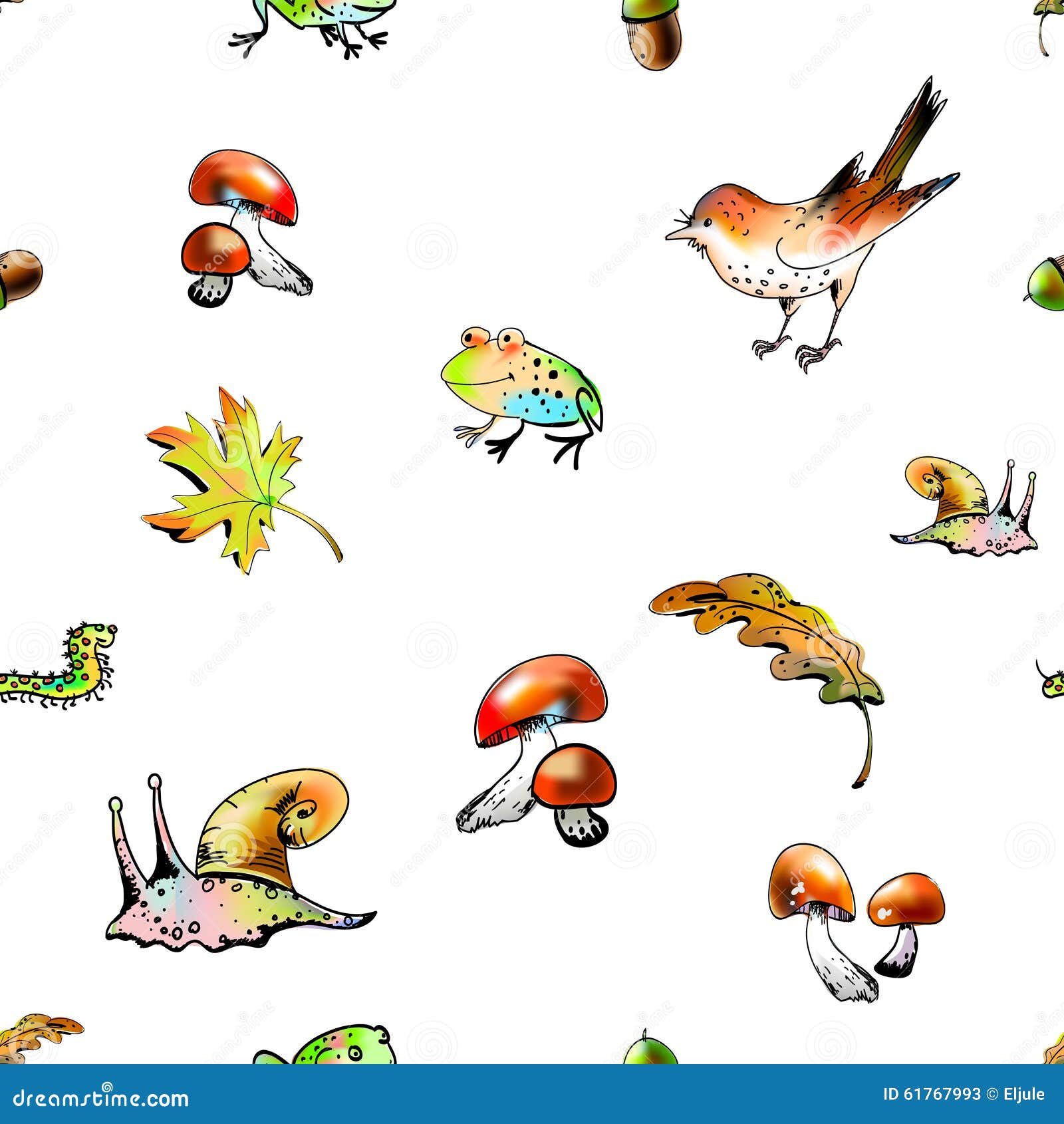 The Seamless Raster Pattern with Forest Animals and Leaves Stock ...