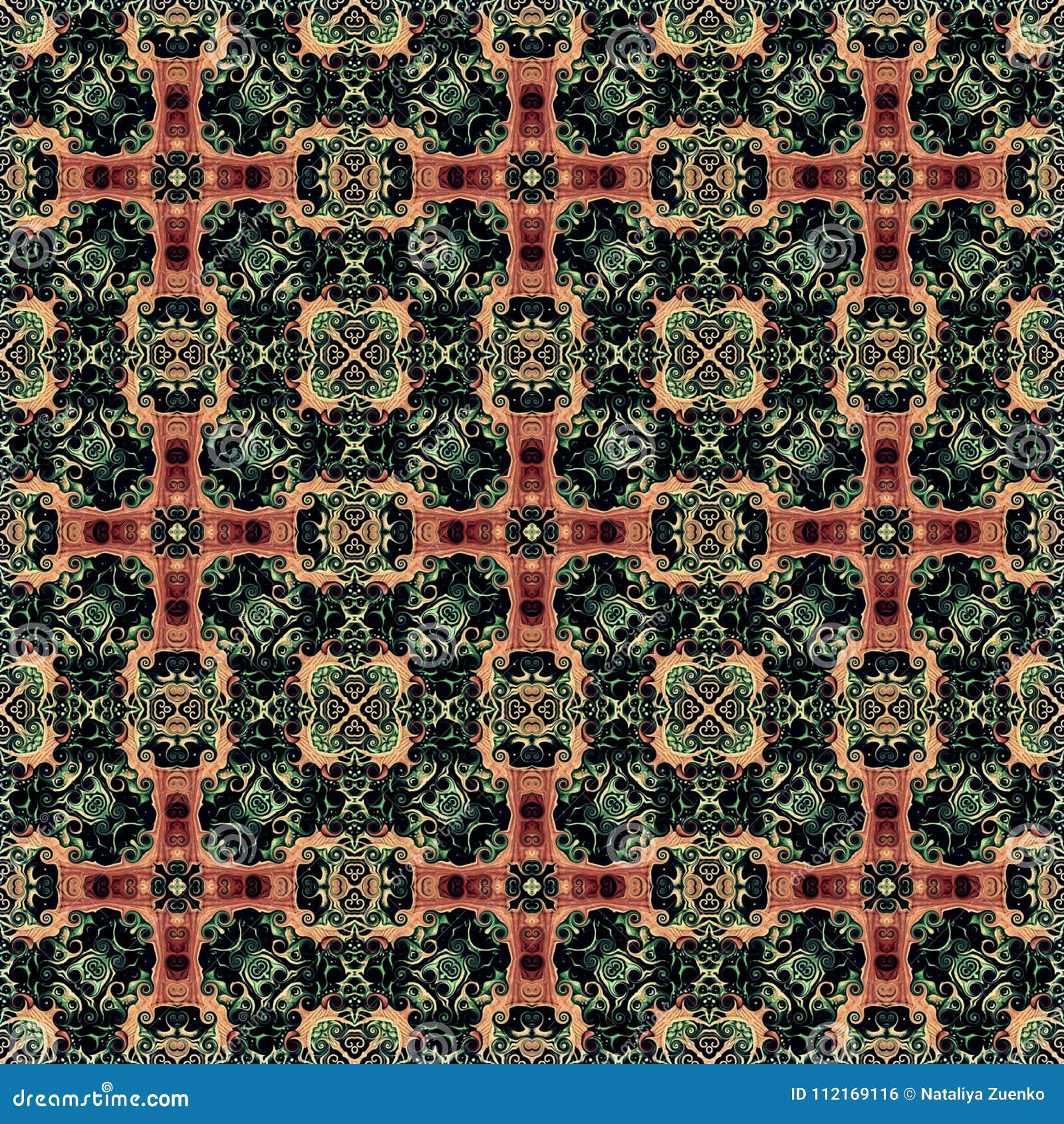Seamless Raster Pattern in Oriental Style Flower Psychedelic Mosaic ...