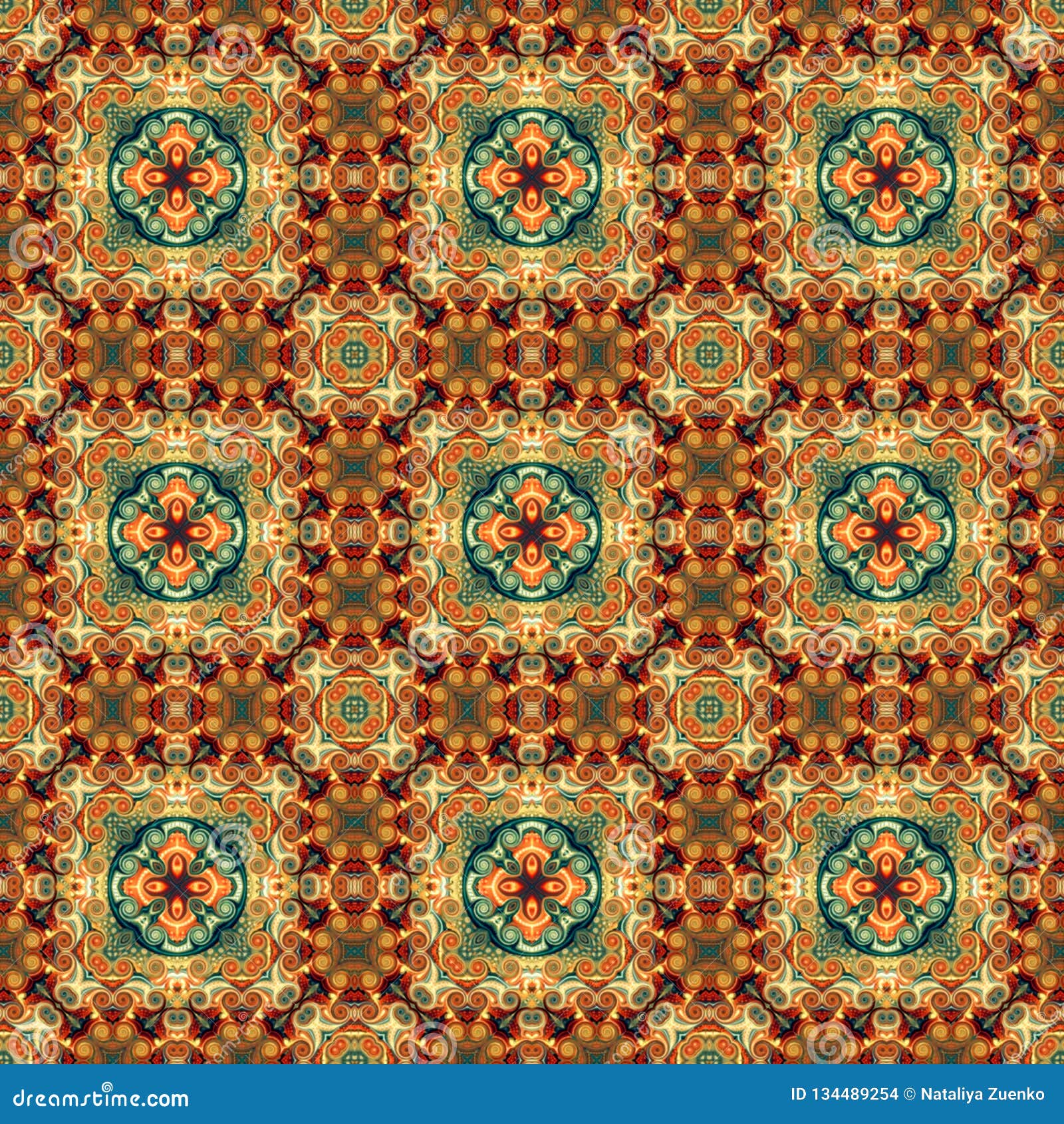 Seamless Raster Pattern in Oriental Style Flower Psychedelic Mosaic ...