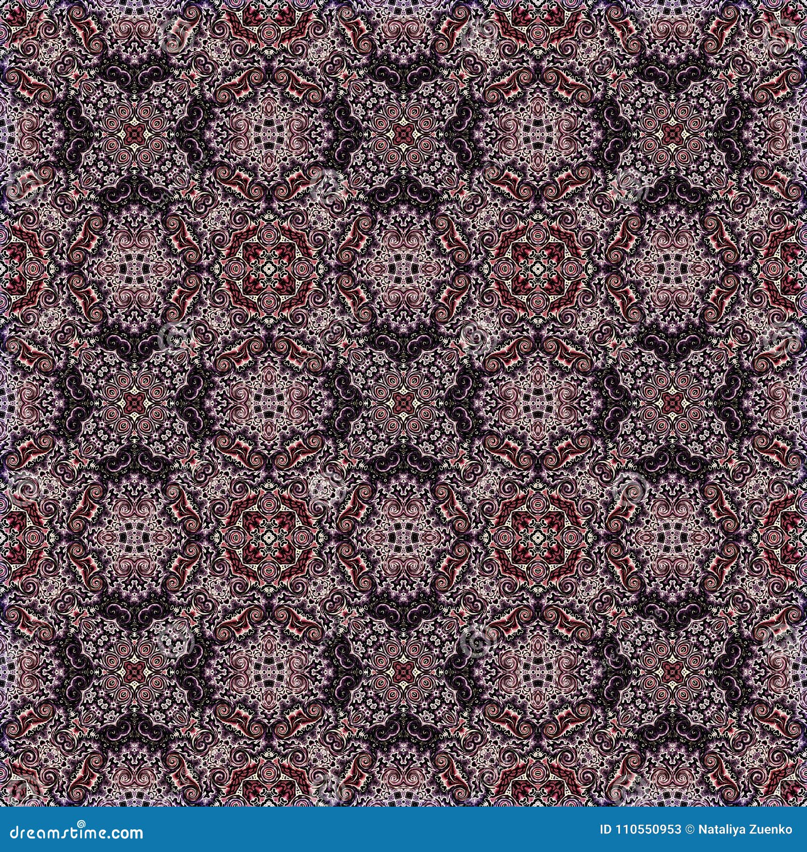 Seamless Raster Pattern in Oriental Style Flower Psychedelic Mosaic ...