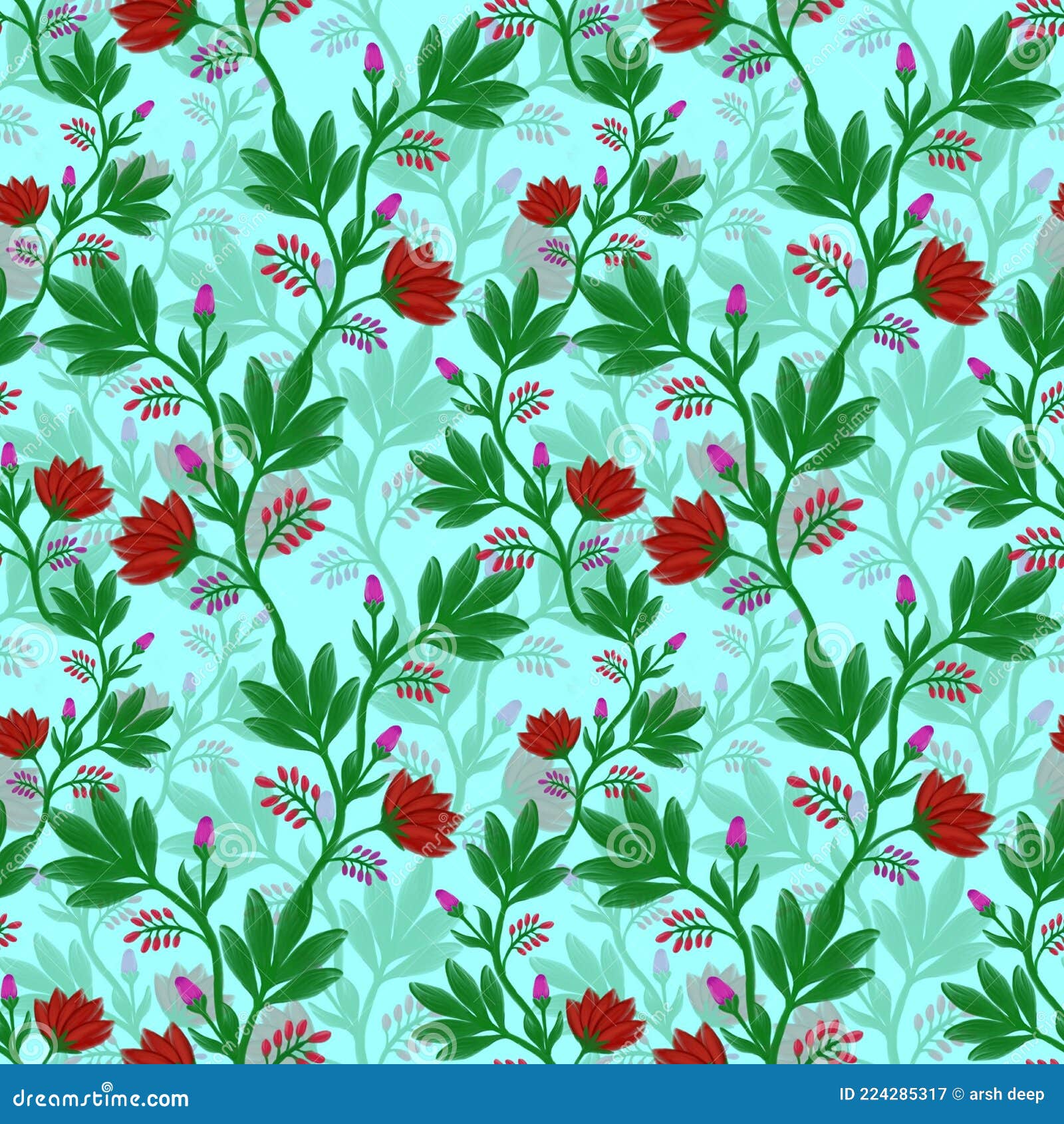 Seamless Realistic Florals Pattern Stock Illustration - Illustration of ...
