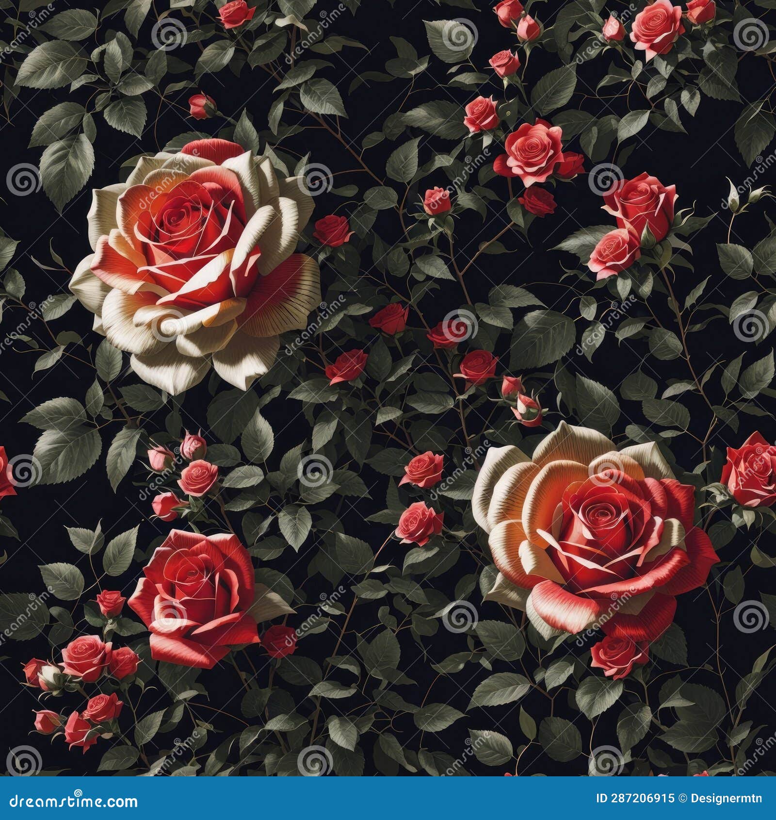 Seamless Red Roses Illustration Pattern. Vintage Wallpaper Design Stock ...