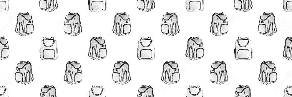 Seamless Rectangular Pattern. Sketch of a School Backpacks Drawn by ...
