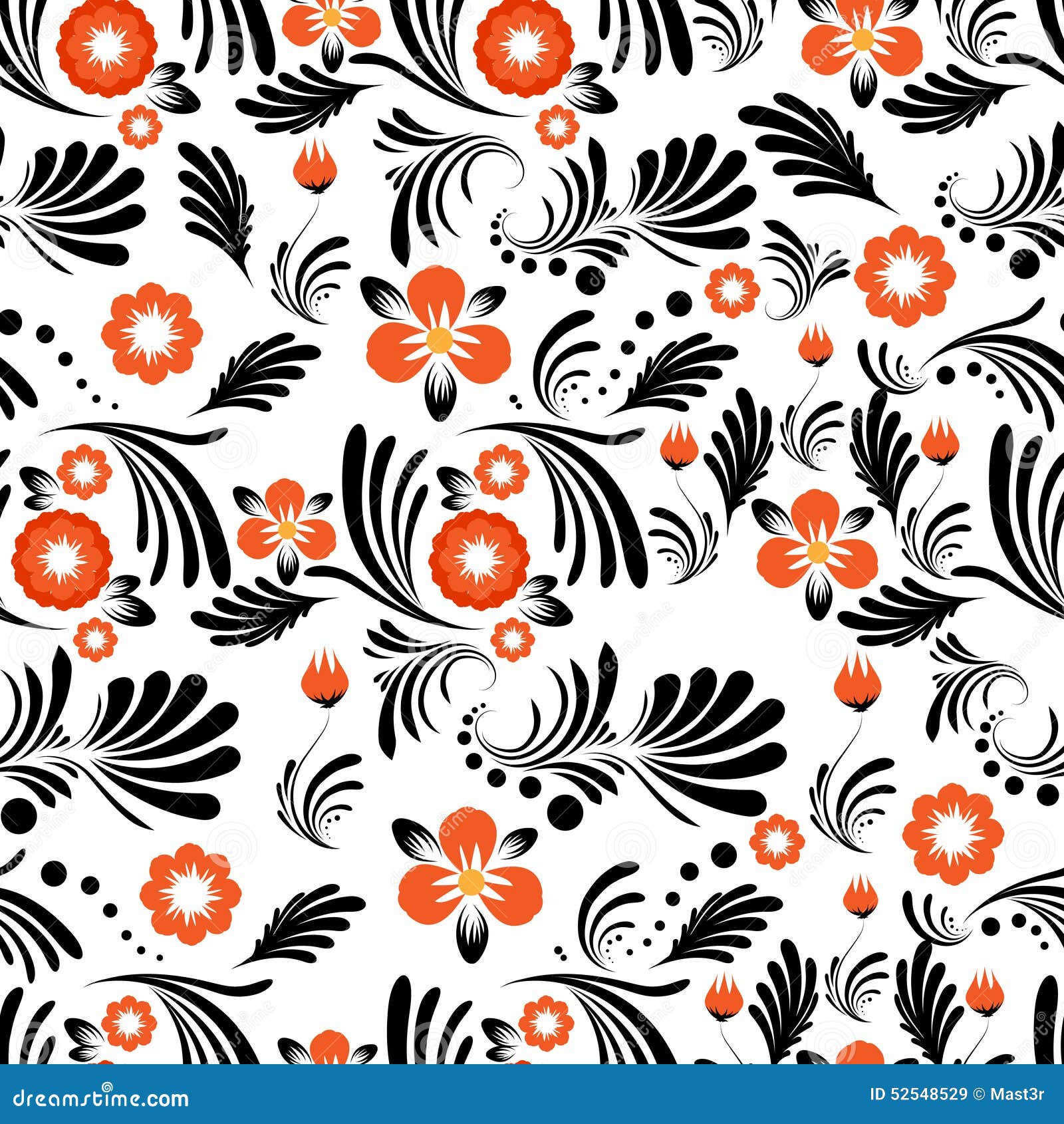 Seamless Red and Black Flowers Leaves Floral Stock Vector ...