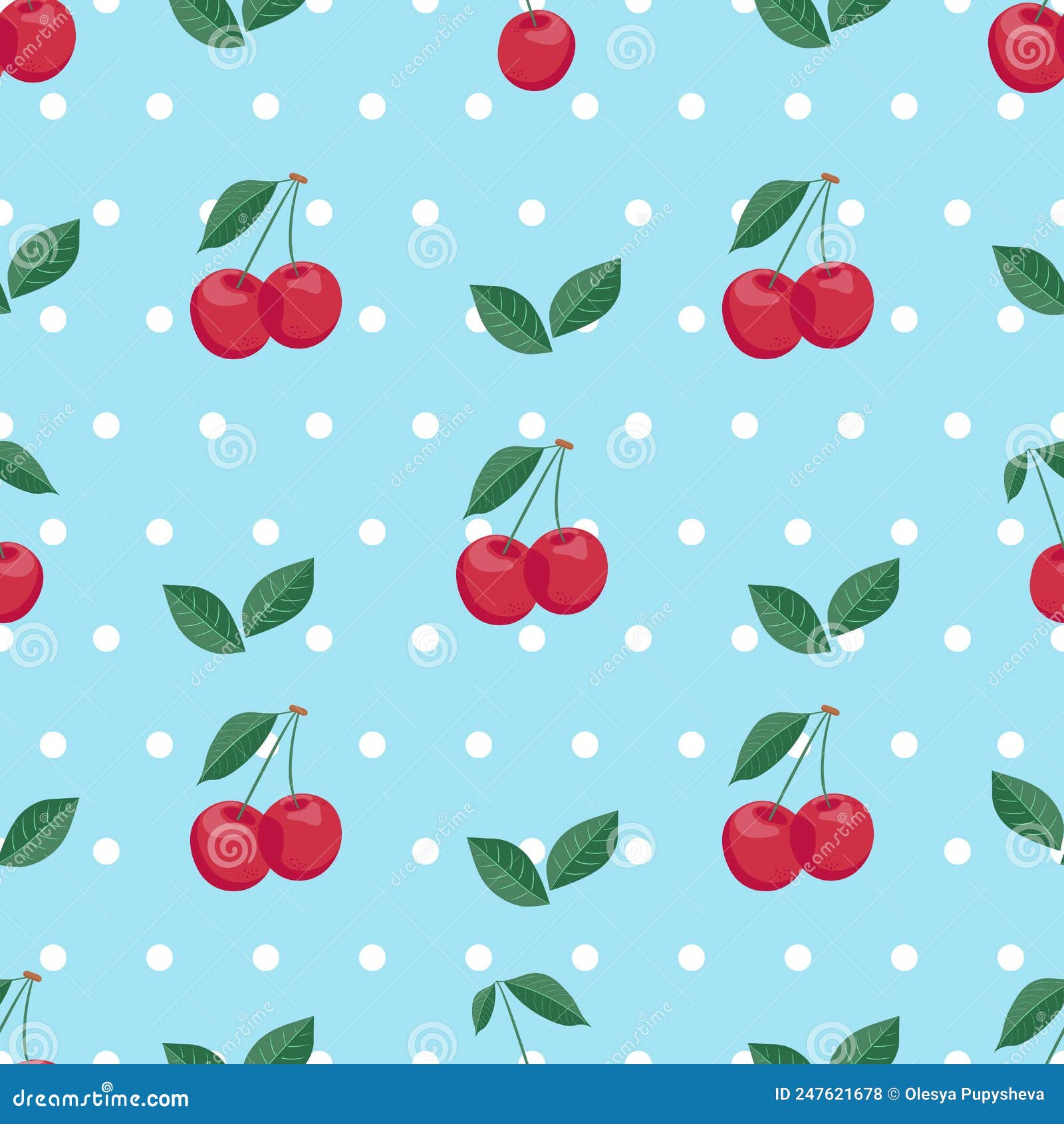 Seamless Red Cherry Pattern Design, Flat Cherry Pattern Stock Vector ...