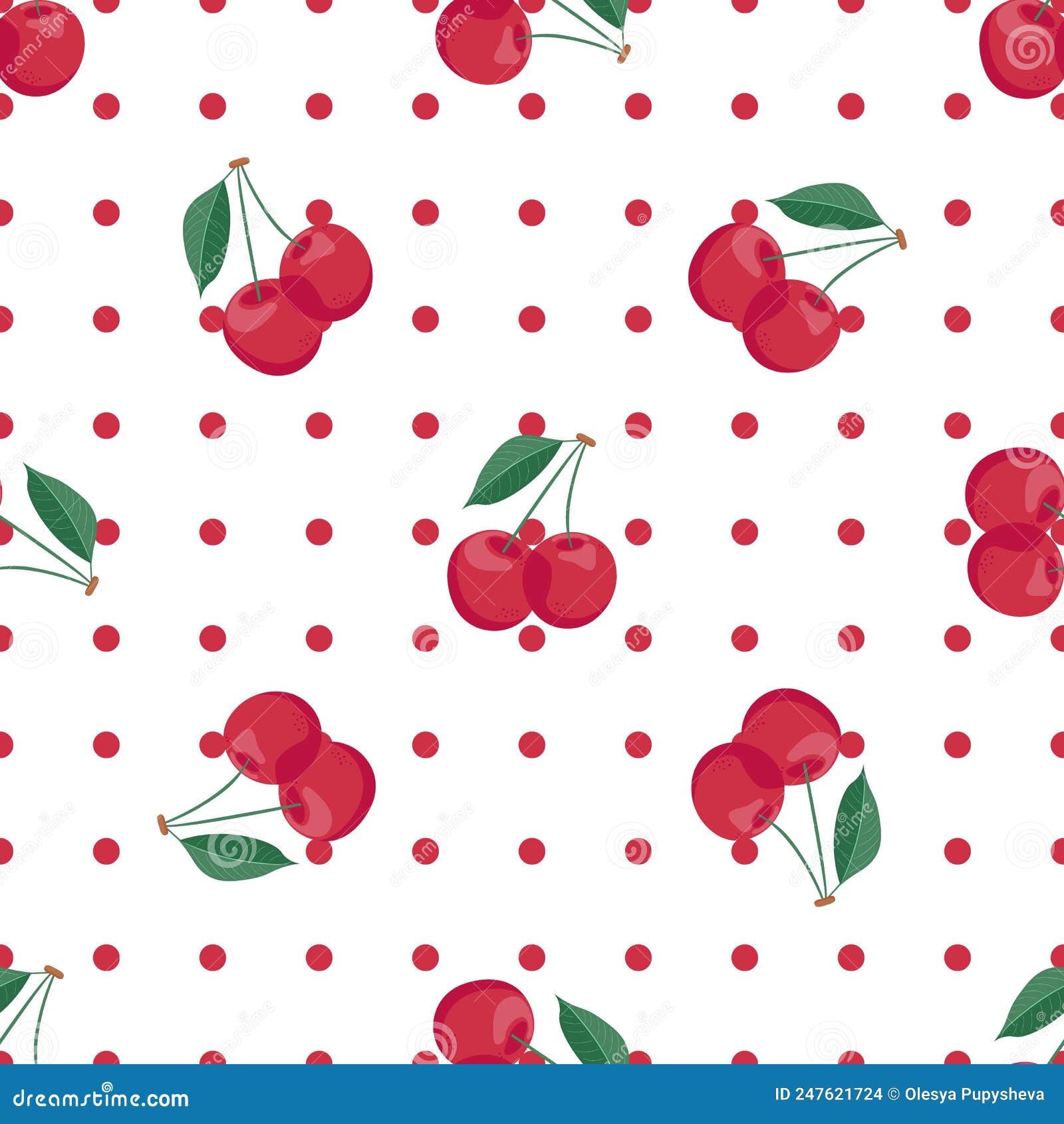 Seamless Red Cherry Pattern Design, Flat Cherry Pattern Stock ...