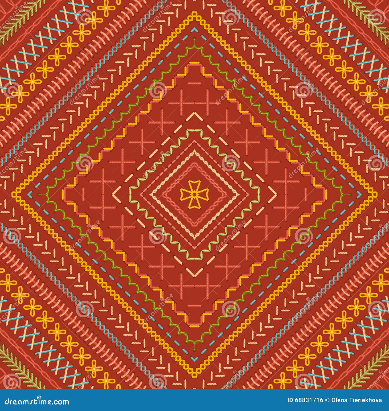 Seamless Red Ethnic Pattern. Stock Vector - Illustration of bright ...