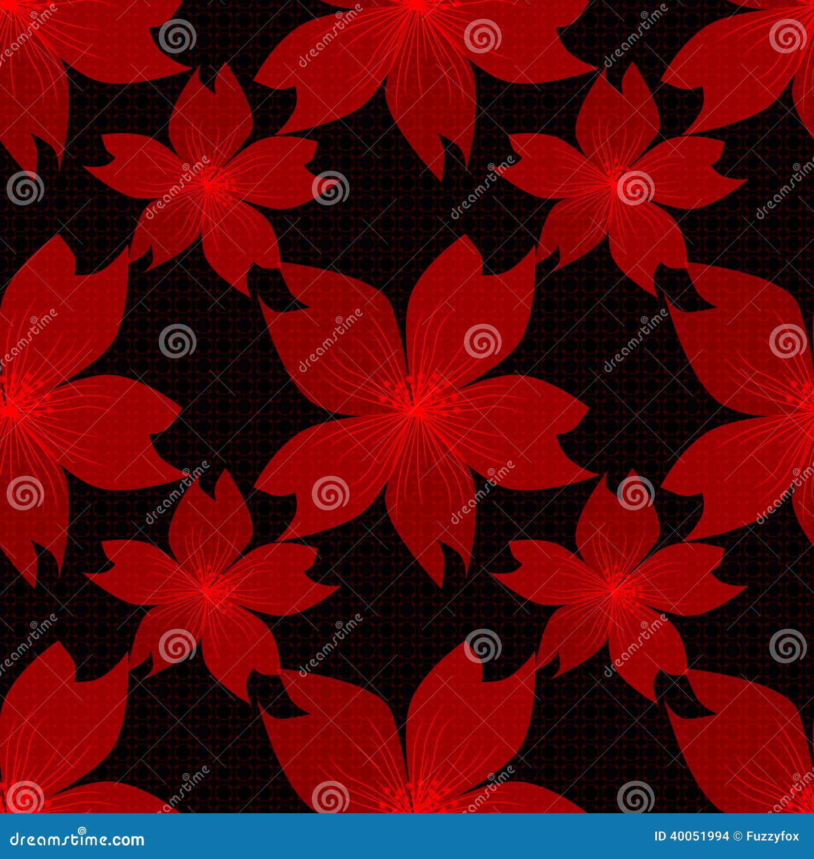 Seamless Red Floral Pattern on Black Stock Illustration - Illustration ...