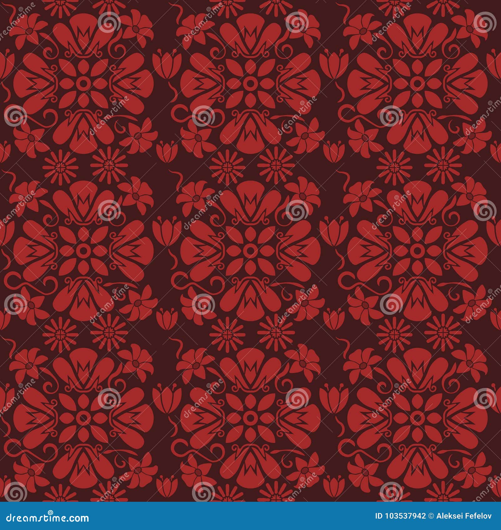 Seamless Red Floral Pattern, Vector. Endless Texture Can Be Used for ...