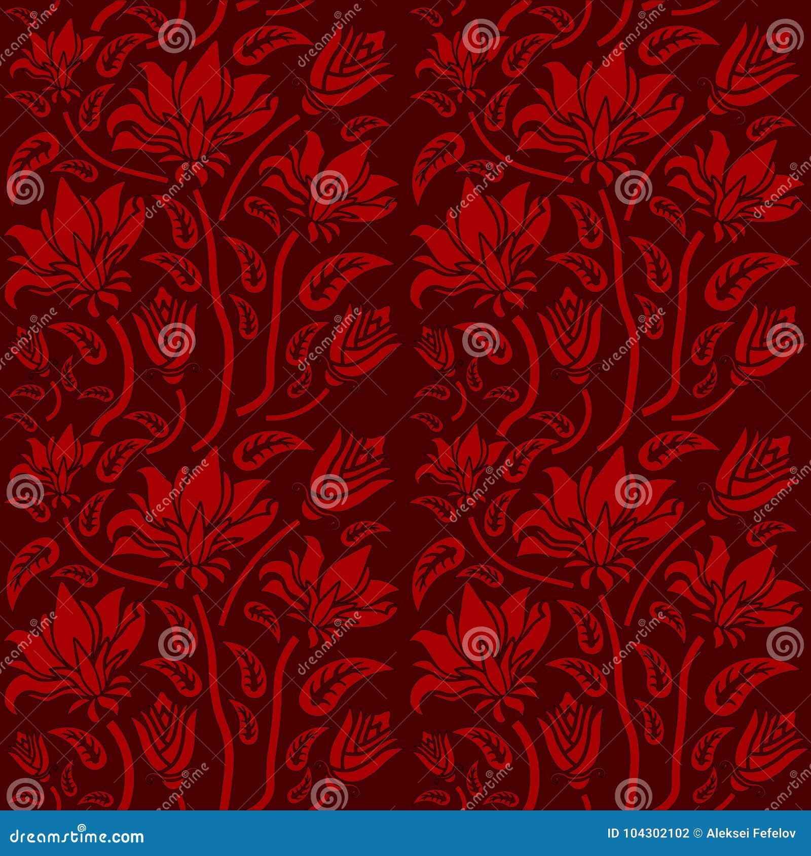 Seamless Red Floral Pattern, Vector. Endless Texture Can Be Used for ...