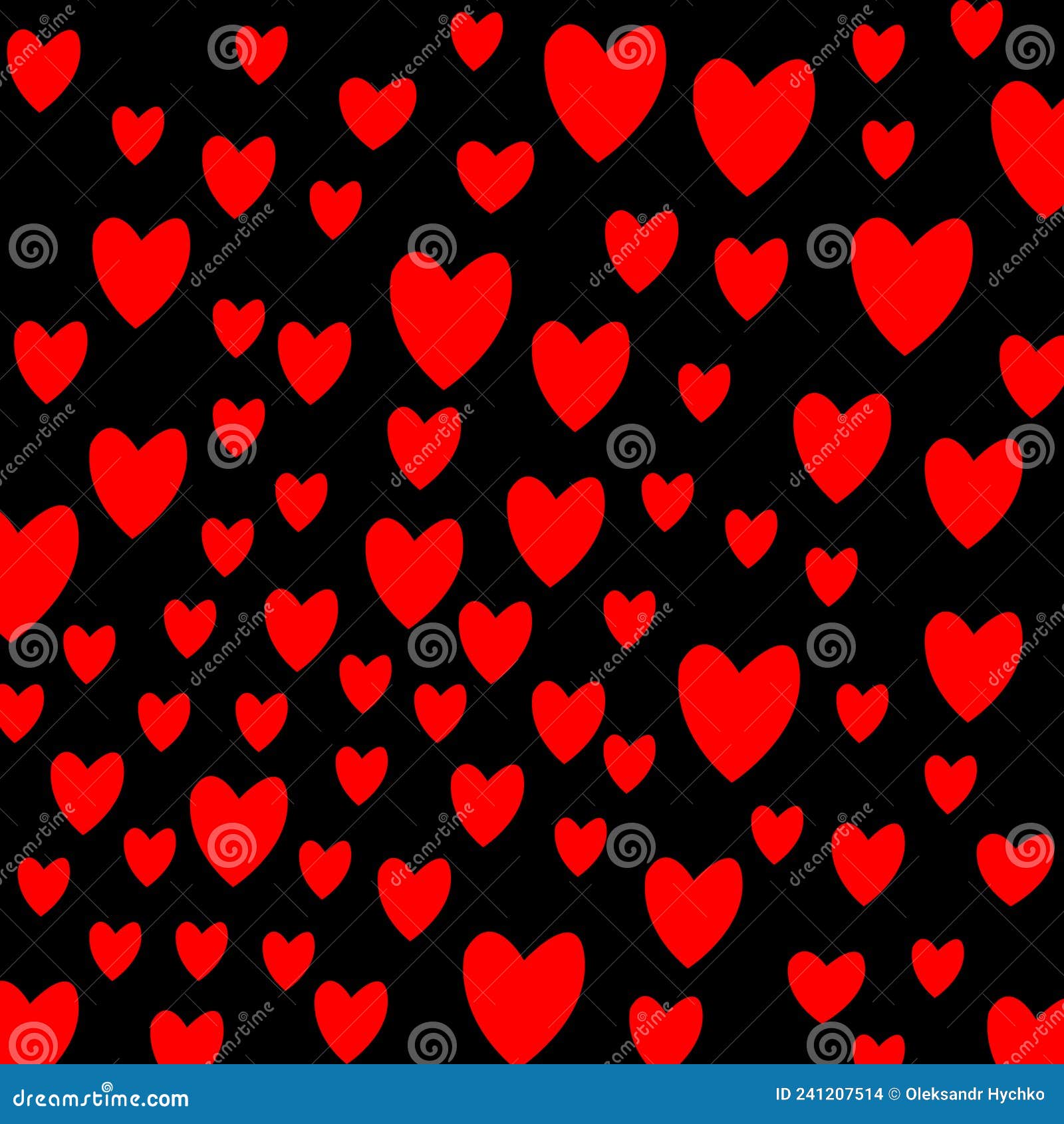 Seamless Red Hearts Pattern on Black Background Stock Vector ...