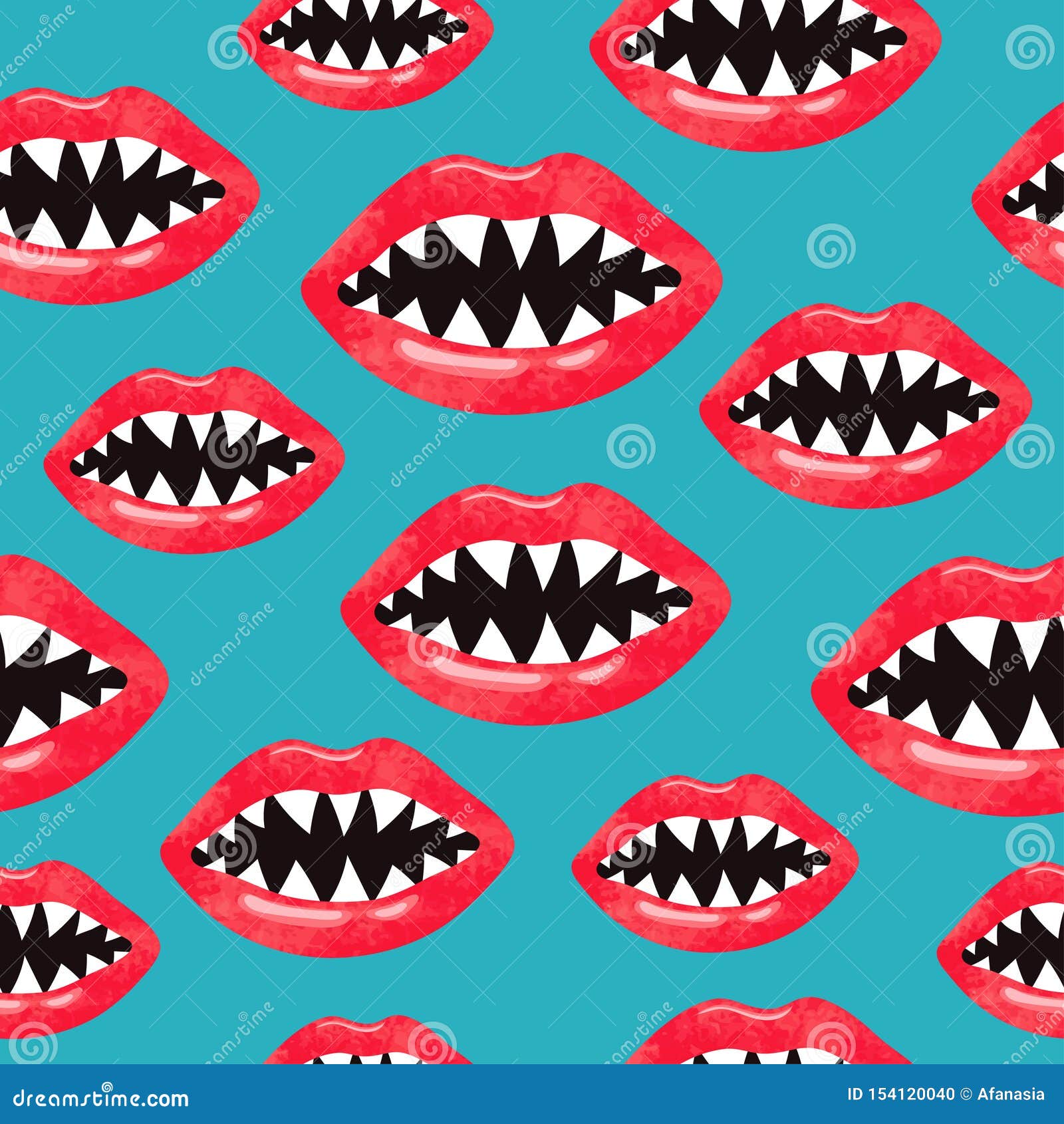 Seamless Red Lips Pattern with Shark Teeth Stock Vector - Illustration ...