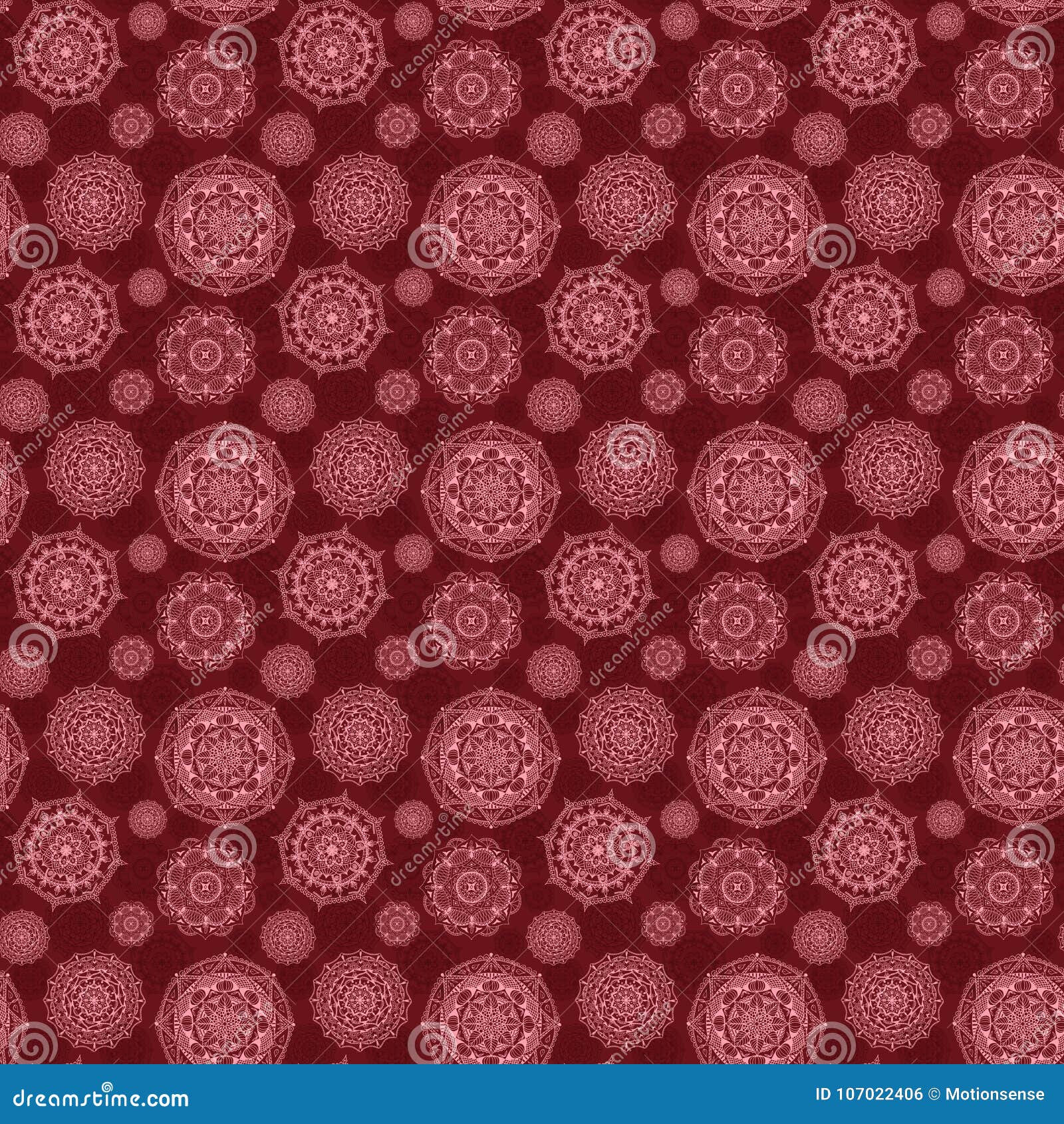 Seamless Red Pattern from Hand Drawn Mandalas Stock Illustration ...