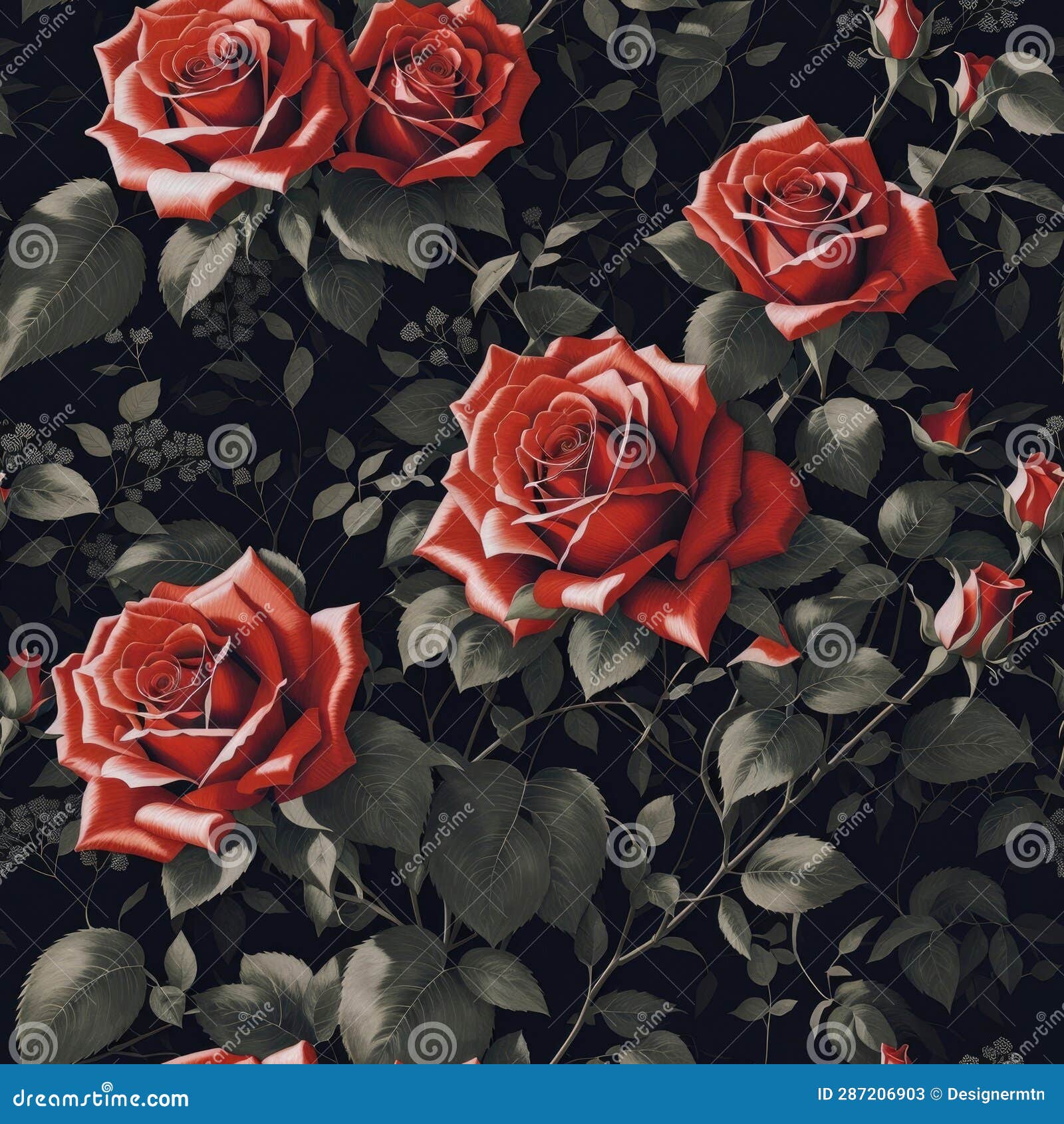 Seamless Red Roses Illustration Pattern. Vintage Wallpaper Design Stock ...