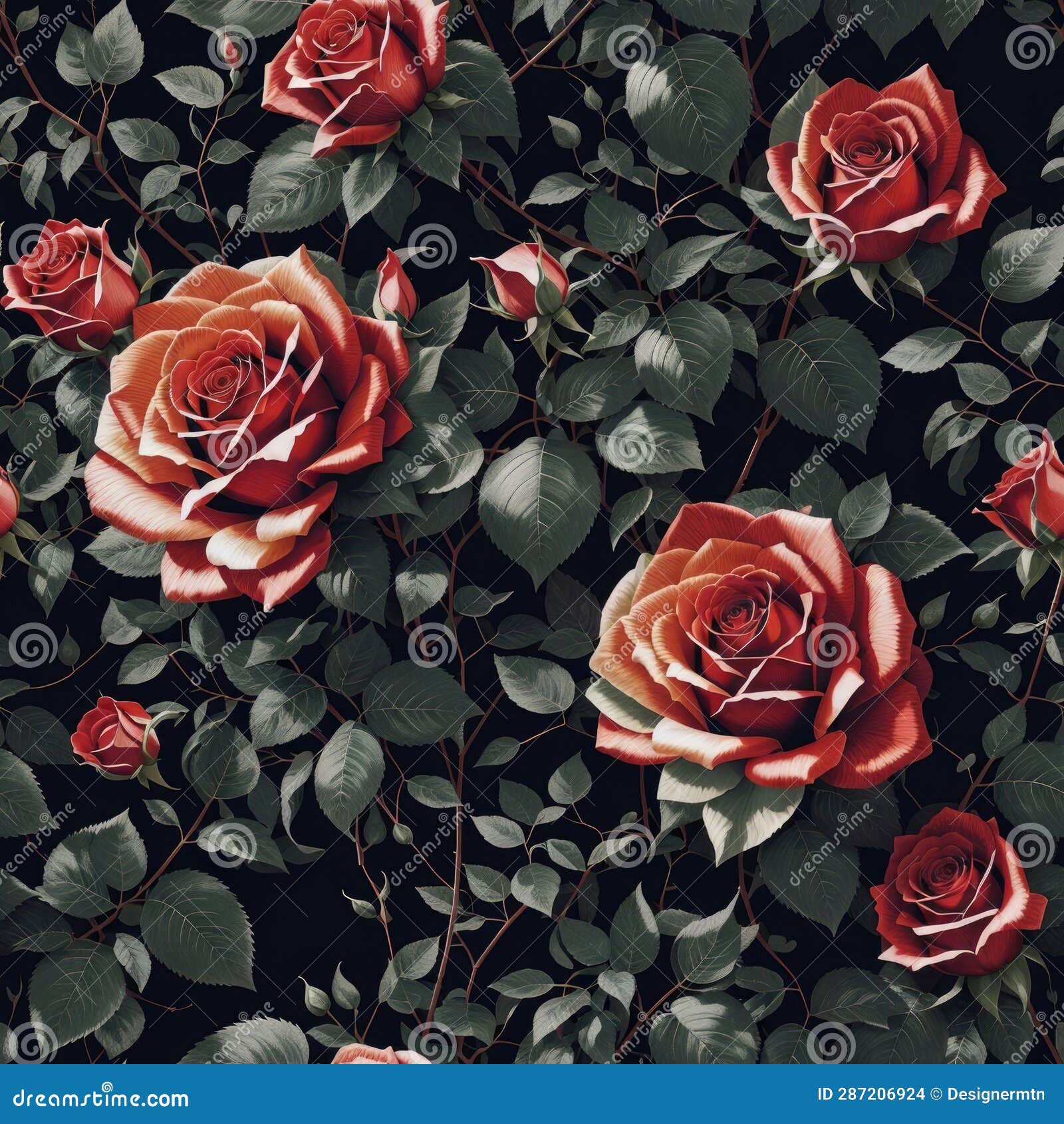 Seamless Red Roses Illustration Pattern. Vintage Wallpaper Design Stock ...