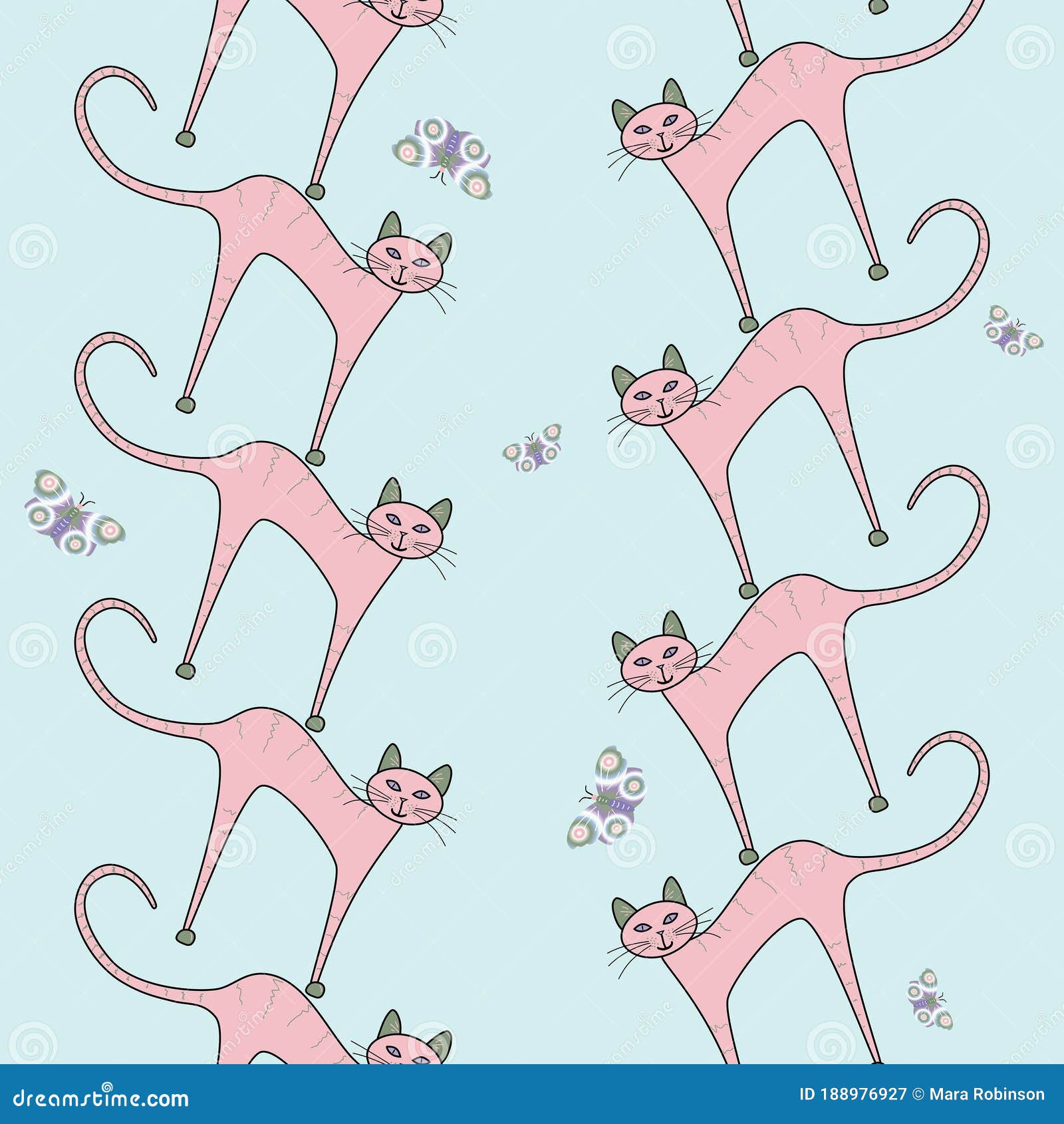 Seamless Repeat Cat and Butterfly Pattern Stock Vector - Illustration ...