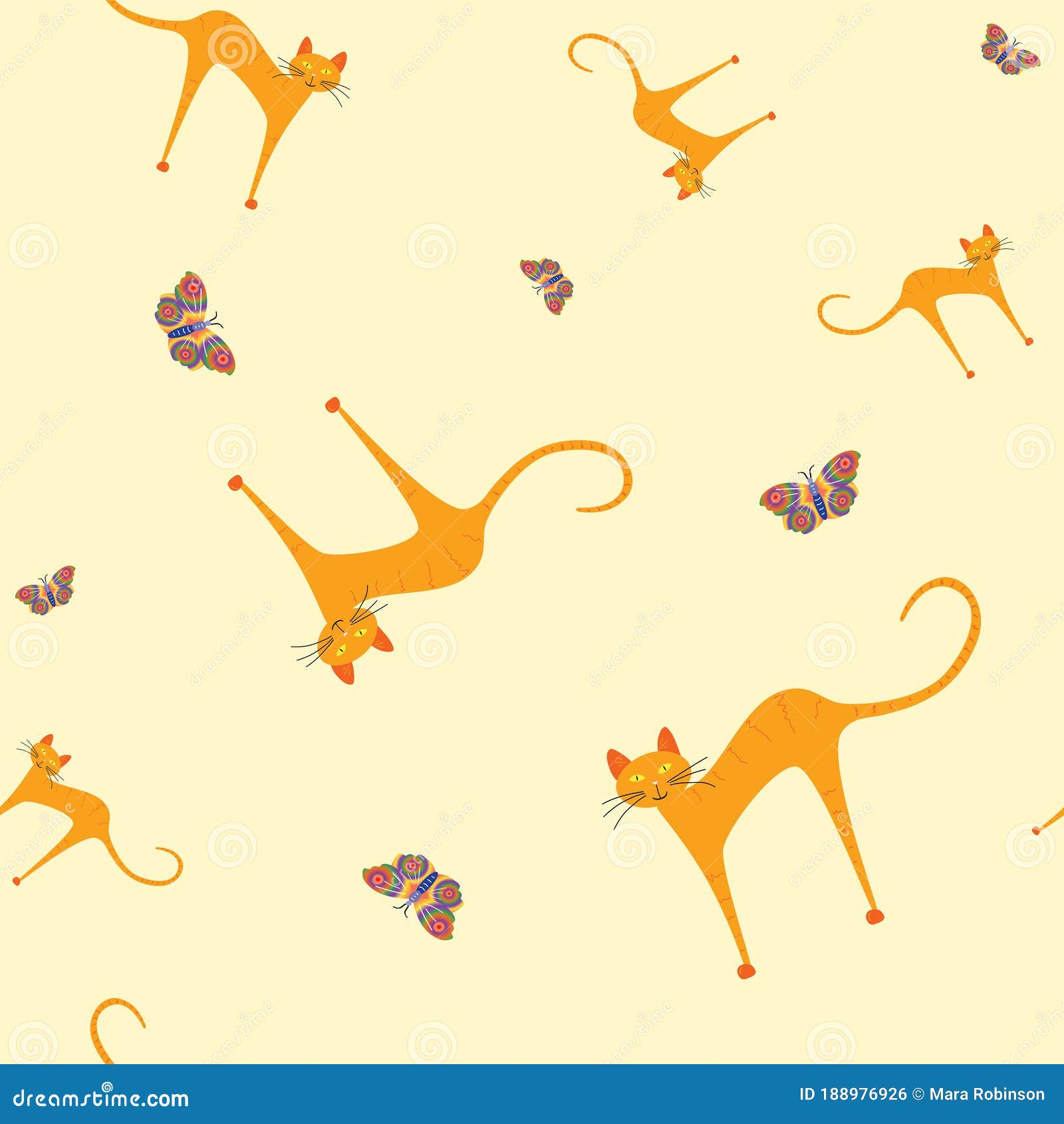 Seamless Repeat Cat and Butterfly Pattern Stock Vector - Illustration ...