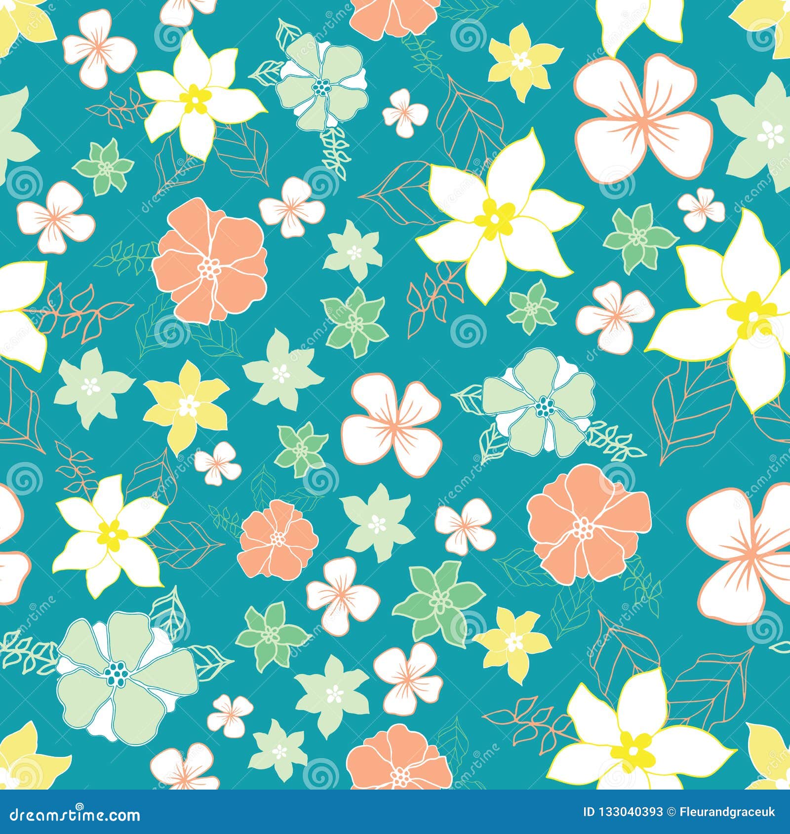 Seamless Repeat Floral Vector Pattern Stock Vector - Illustration of ...