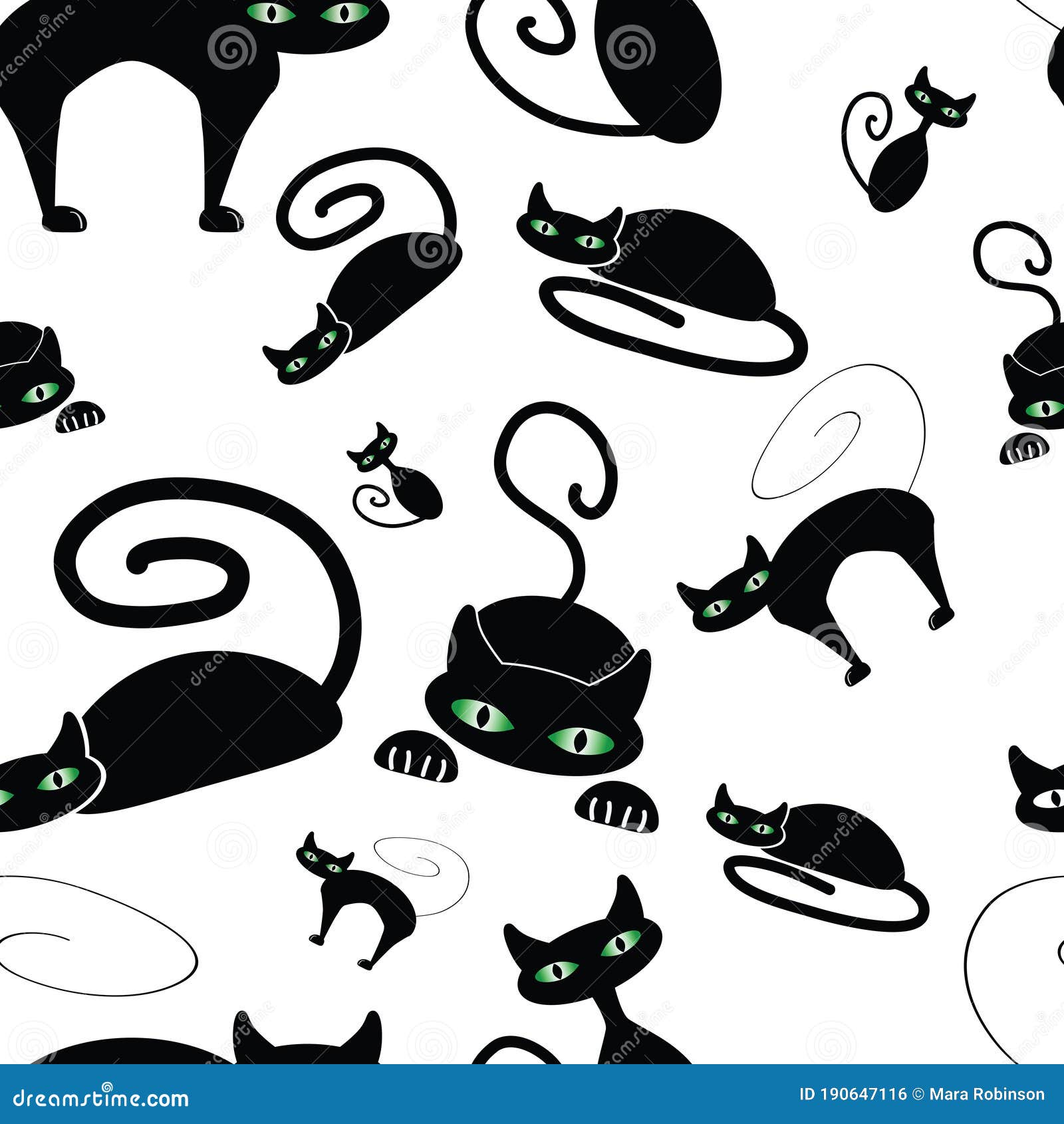 Seamless Repeat Pattern with Black Cat Stock Vector - Illustration of ...