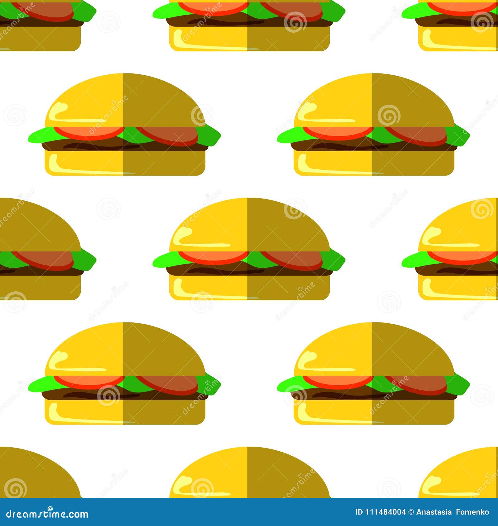 Seamless Repeat Pattern with Burger on White Background, Vector ...