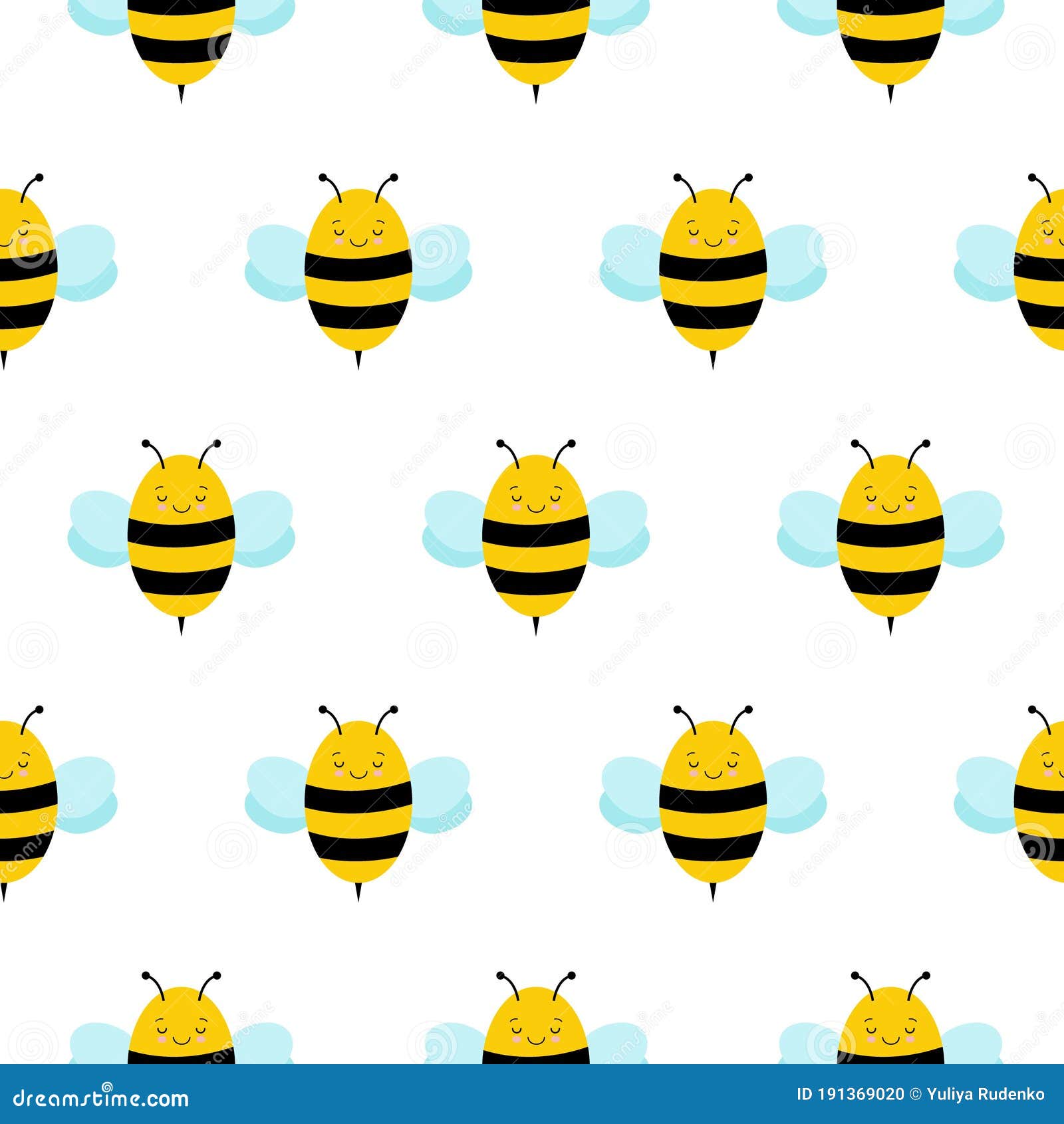 Seamless Repeat Pattern with Cute Cartoon Flying Bumble Bees Background ...