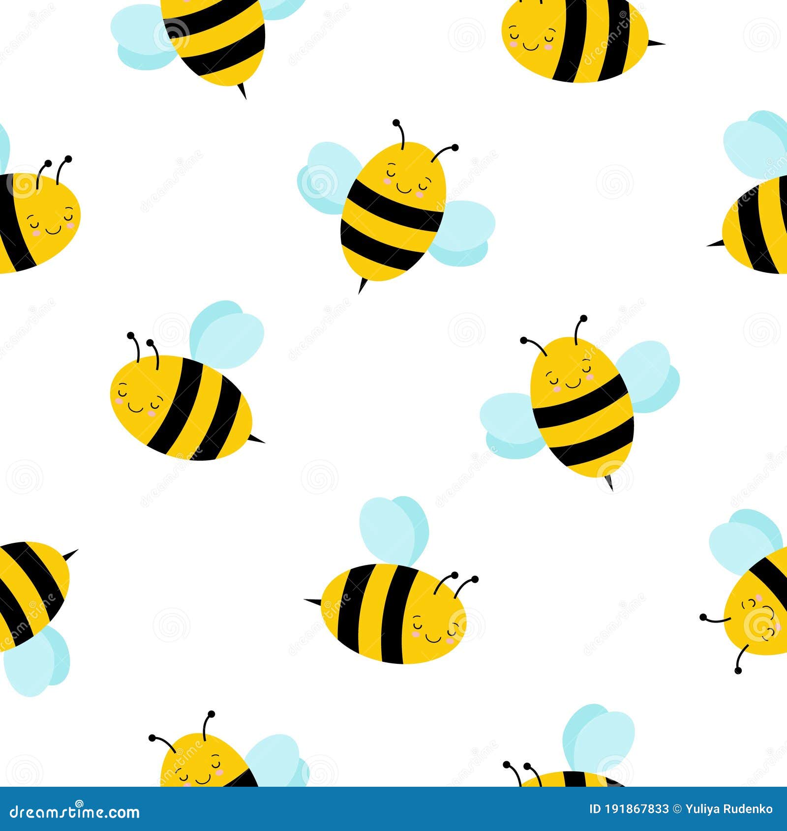 Seamless Repeat Pattern with Cute Flying Bumble Bees Background Stock ...
