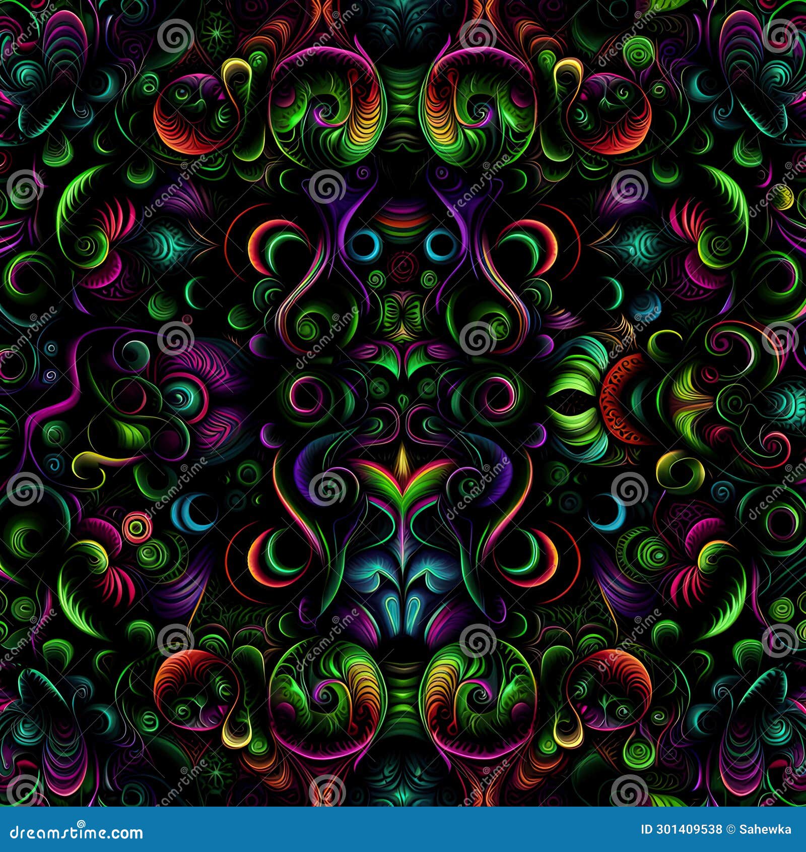 Seamless Repeat Pattern Design. Bright Colorful Shapes on Black ...